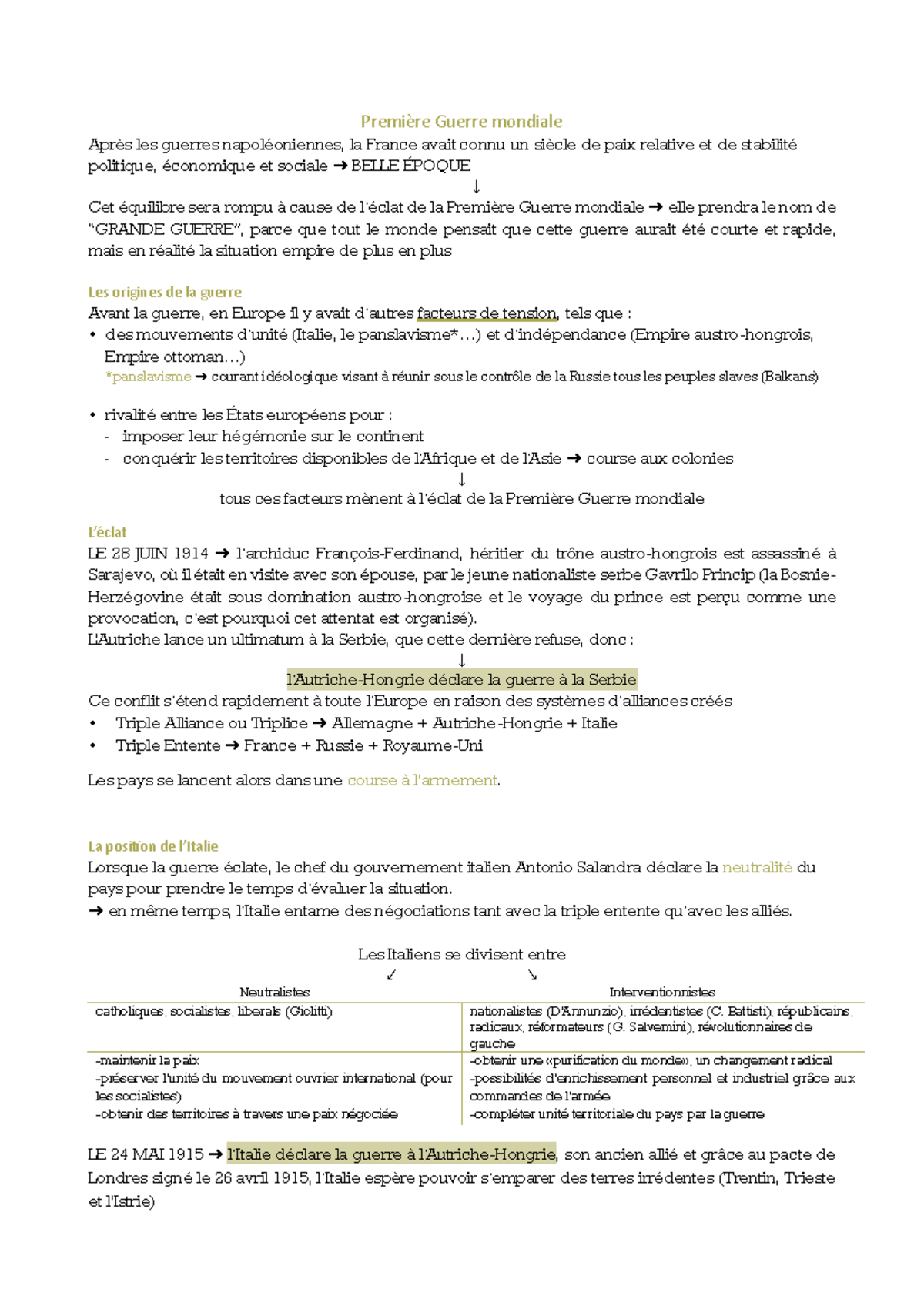 HIST 101: Notes sur la Première Guerre Mondiale et ses Conséquences ...