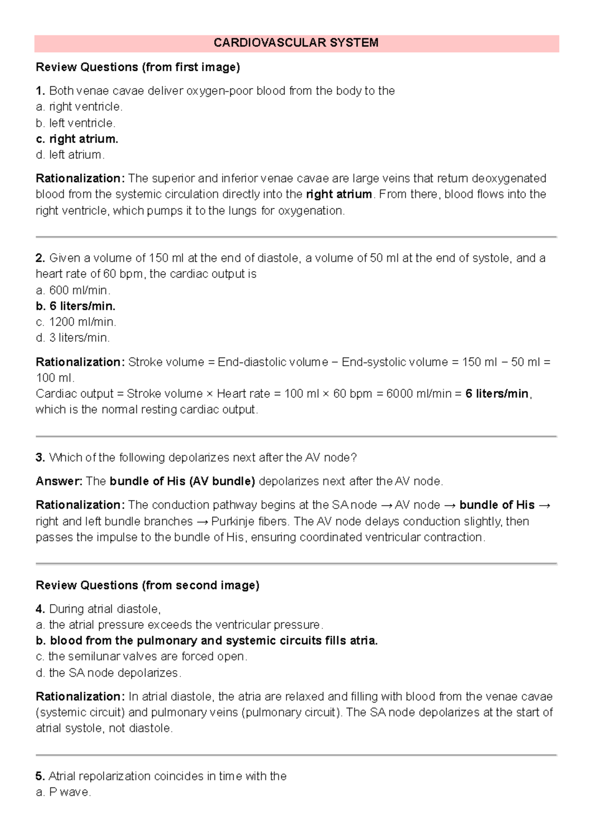 Anaphy 101: Cardiovascular & Lymphatic System Review Questions - Studocu