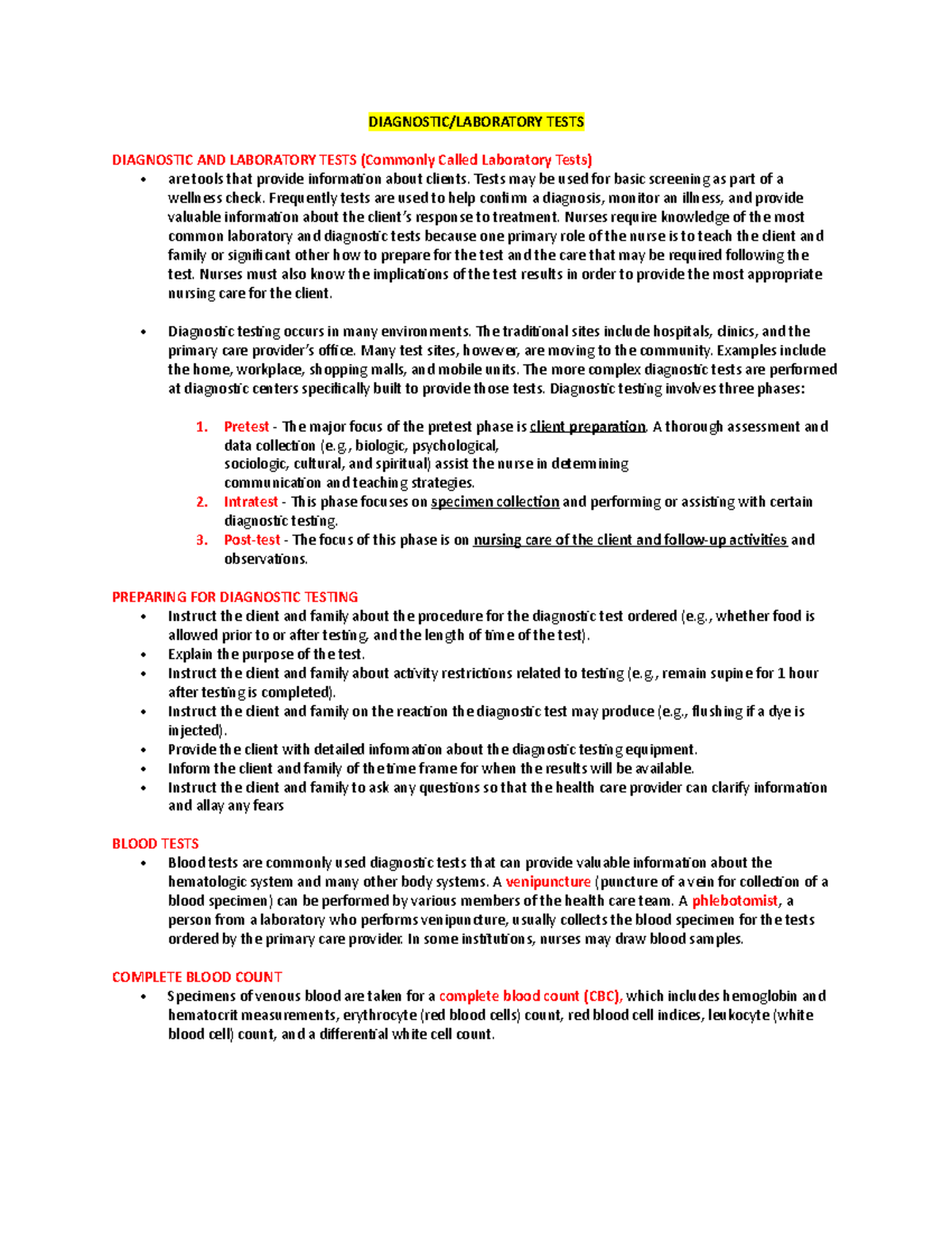 RLE - Diagnostic & Laboratory Tests Reviewer 222 - Studocu