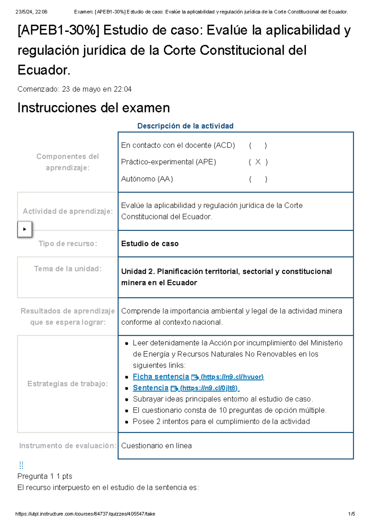 Examen APEB 1-30%: Estudio de Caso sobre la Corte Constitucional del Ecuador - Studocu