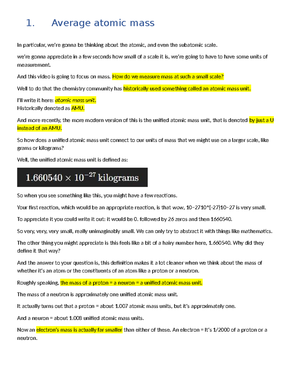 Clep Prep: Understanding Average Atomic Mass and Related Concepts - Studocu