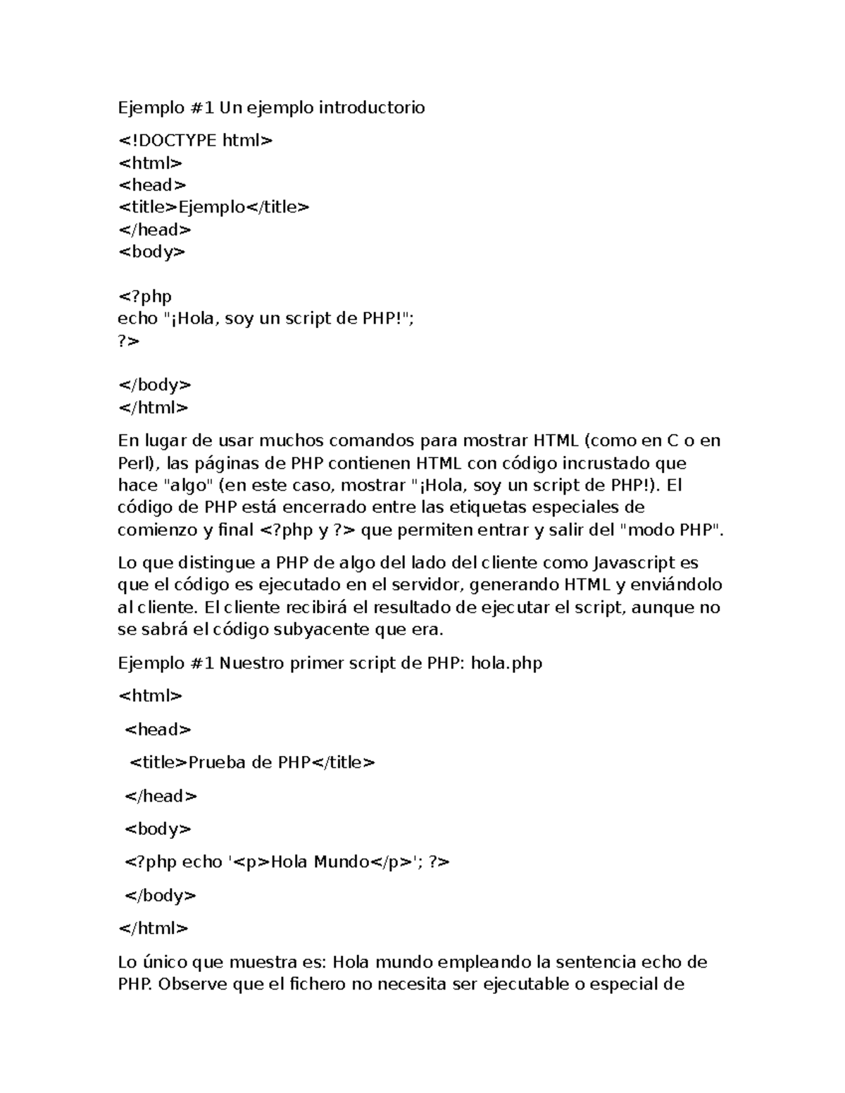 Ejemplos de PHP: Introducción y Utilización de Scripts PHP - Studocu