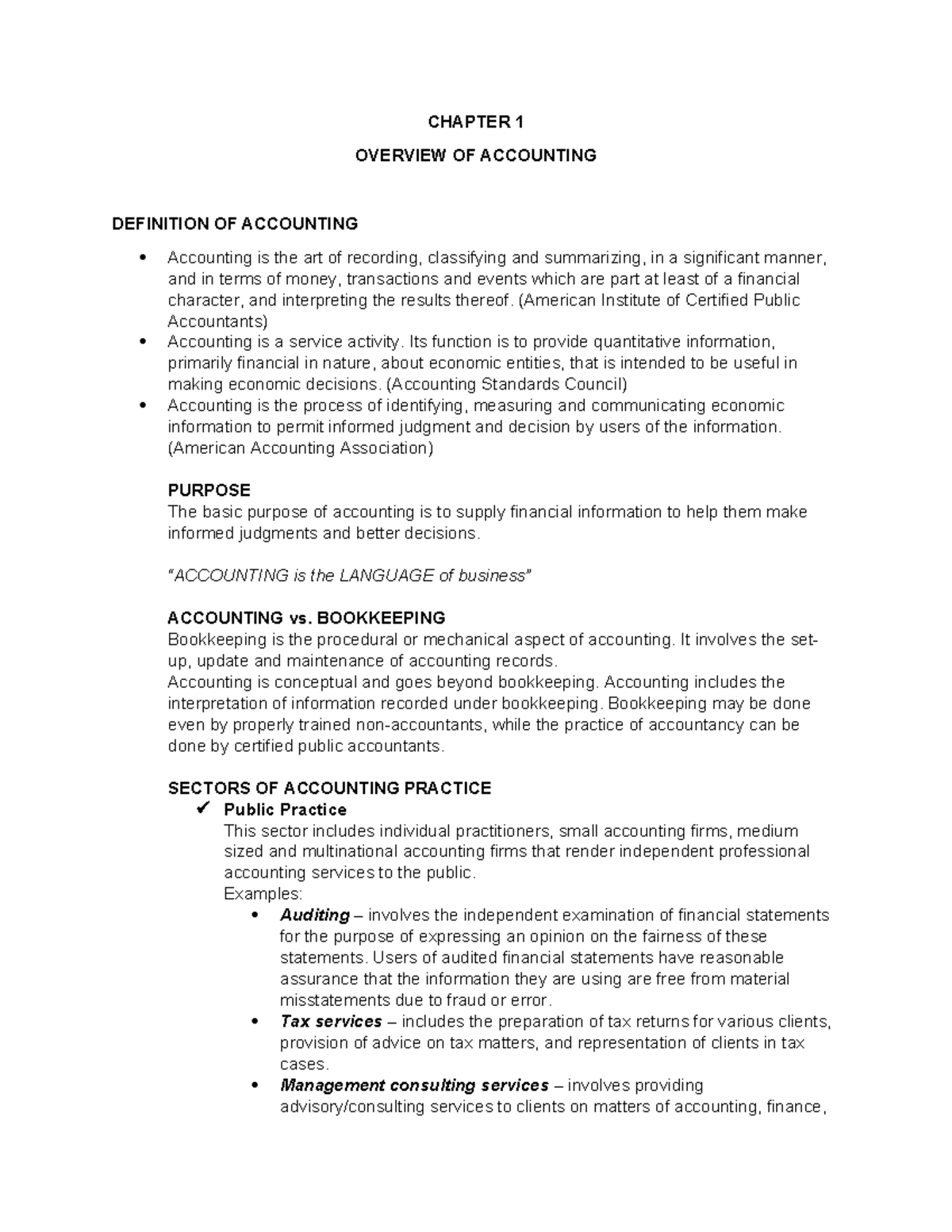 BA-Fundamentals Chapter 1: Overview of Accounting Principles - Studocu