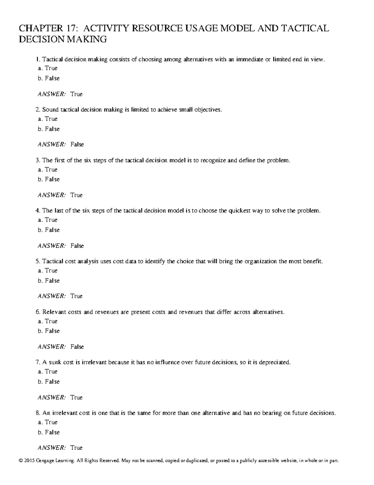 Pdfcoffee - Chapter 17 Tactical Decision Making Solutions and Answers - Studocu