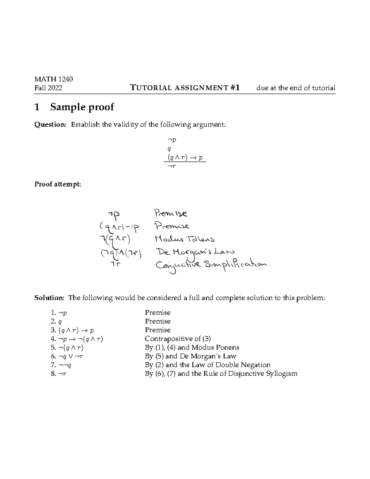 Lab assignment 1 - Solutions - MATH 1240 Fall 2022 TUTORIAL ASSIGNMENT ...