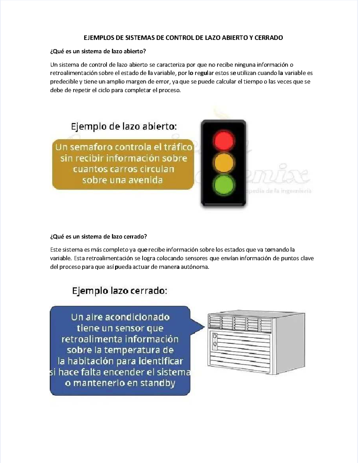 Ejemplos de Sistemas de Control: Lazo Abierto y Cerrado - Studocu