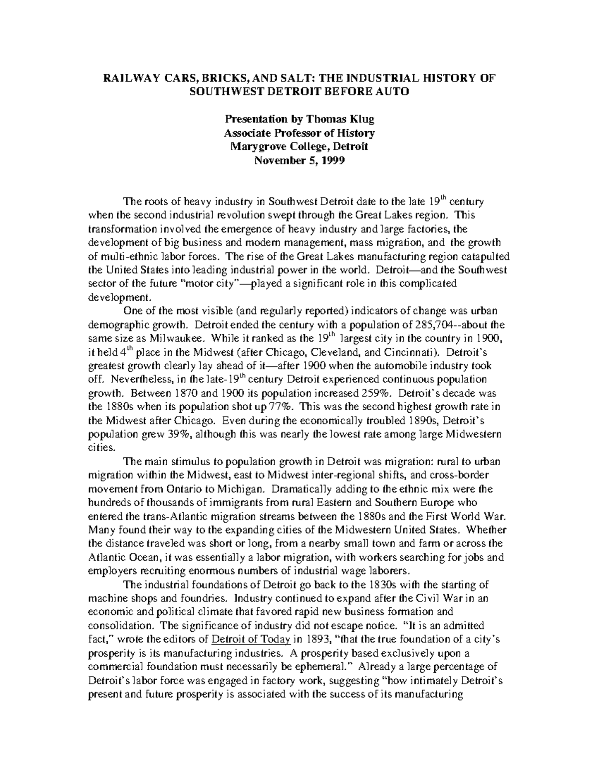 Industrial Development of Southwest Detroit: 1897-1905 Analysis - Studocu