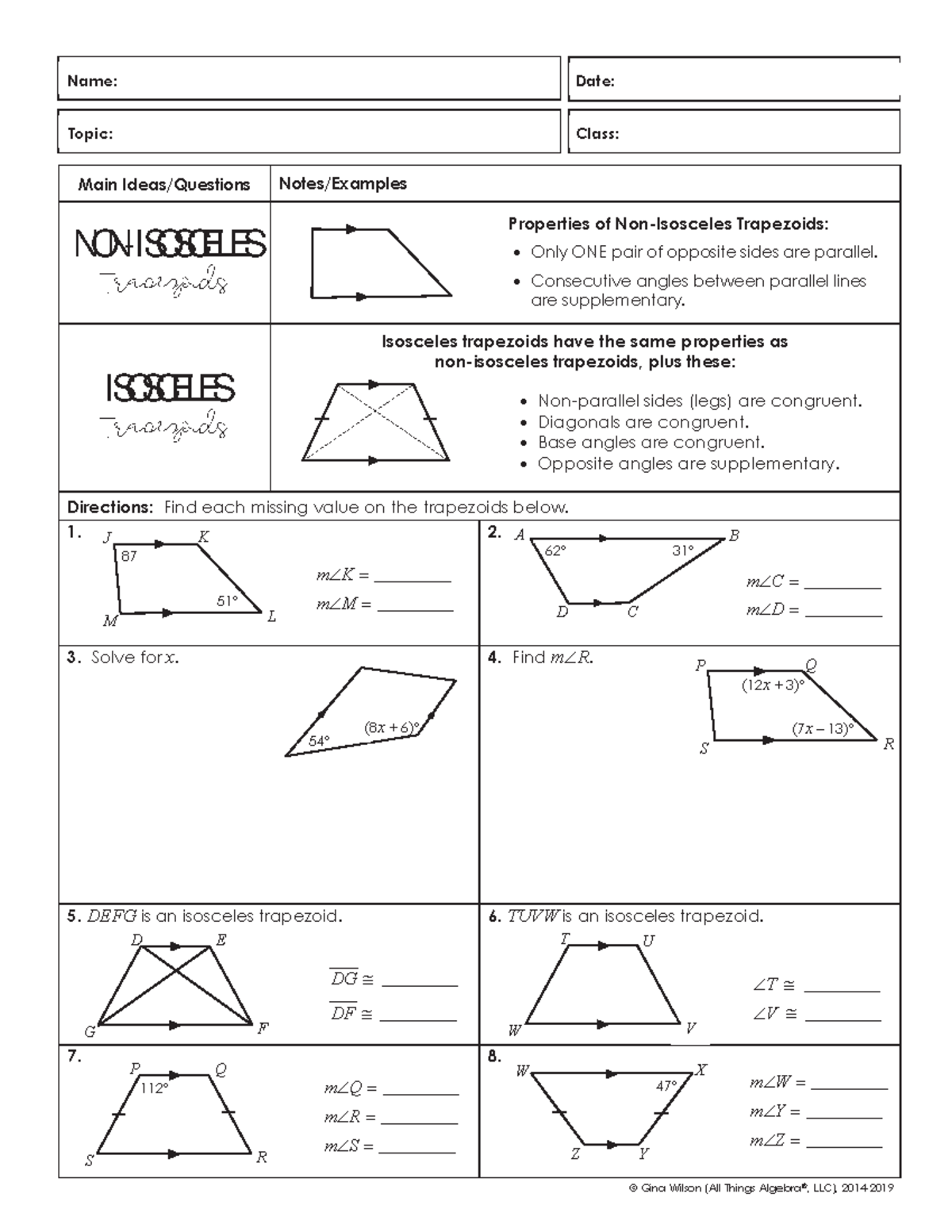 Lesson 9: Main Properties of Trapezoids and Isosceles Trapezoids - Studocu