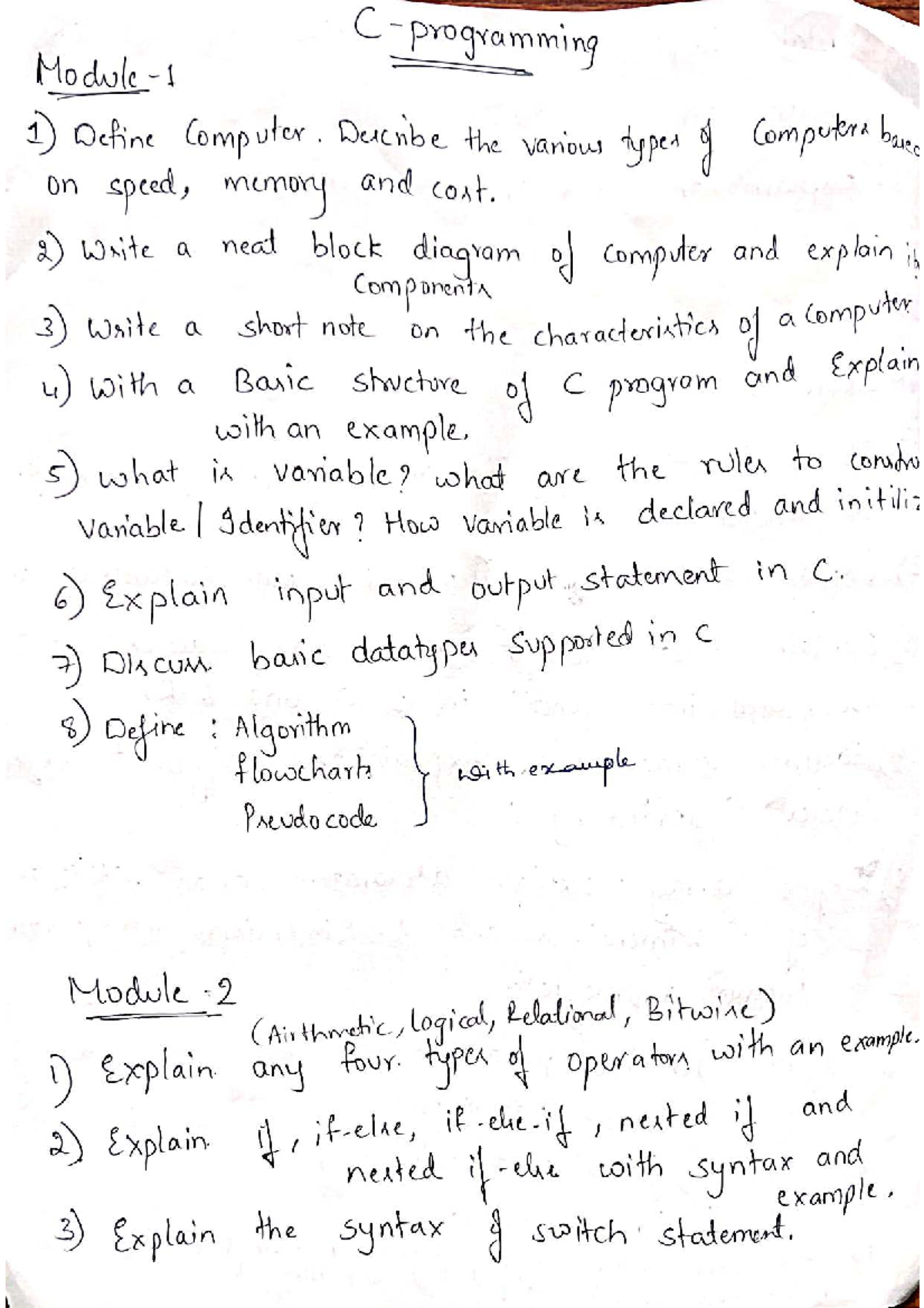 C Programming Question Bank: Concepts, Functions, and Examples - Studocu