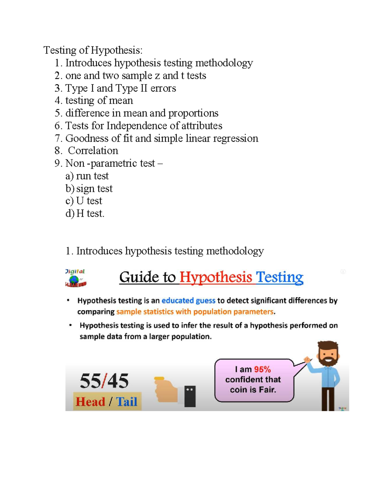 UNIT-3: Hypothesis Testing Methodology and Statistical Analysis - Studocu