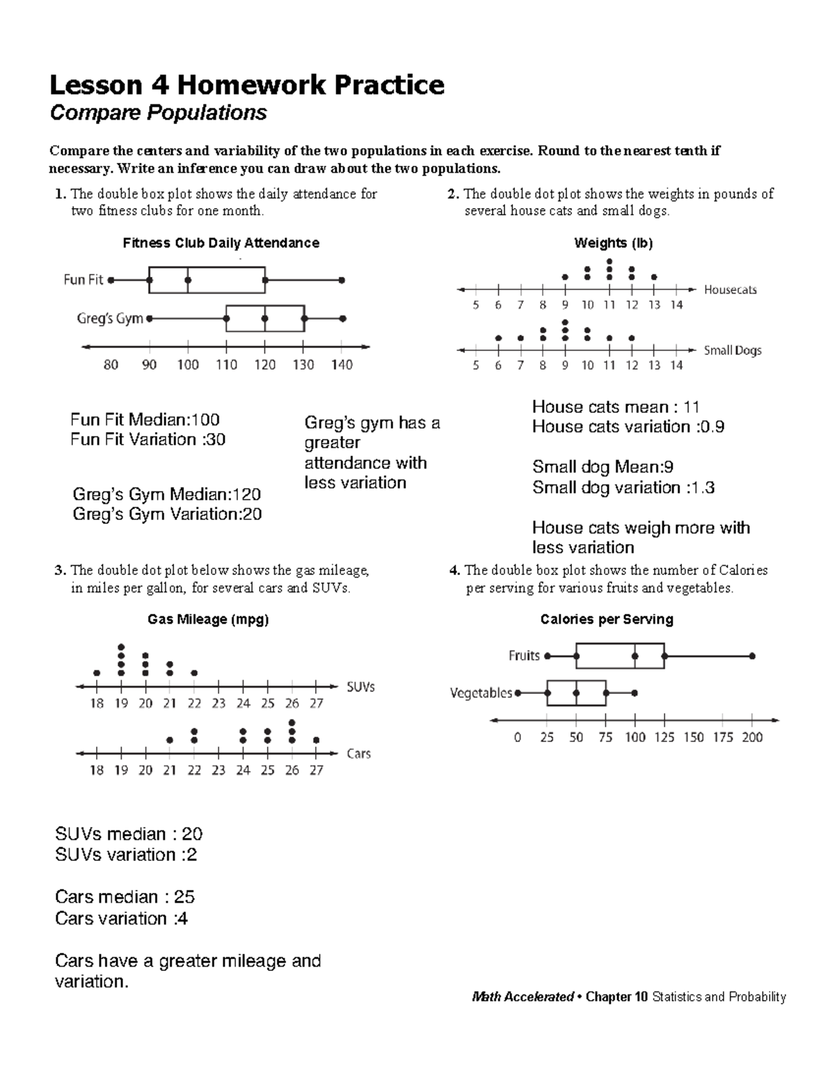 H Math Accelerated Chapter 10 Lesson 4 Homework Practice Guide - Studocu