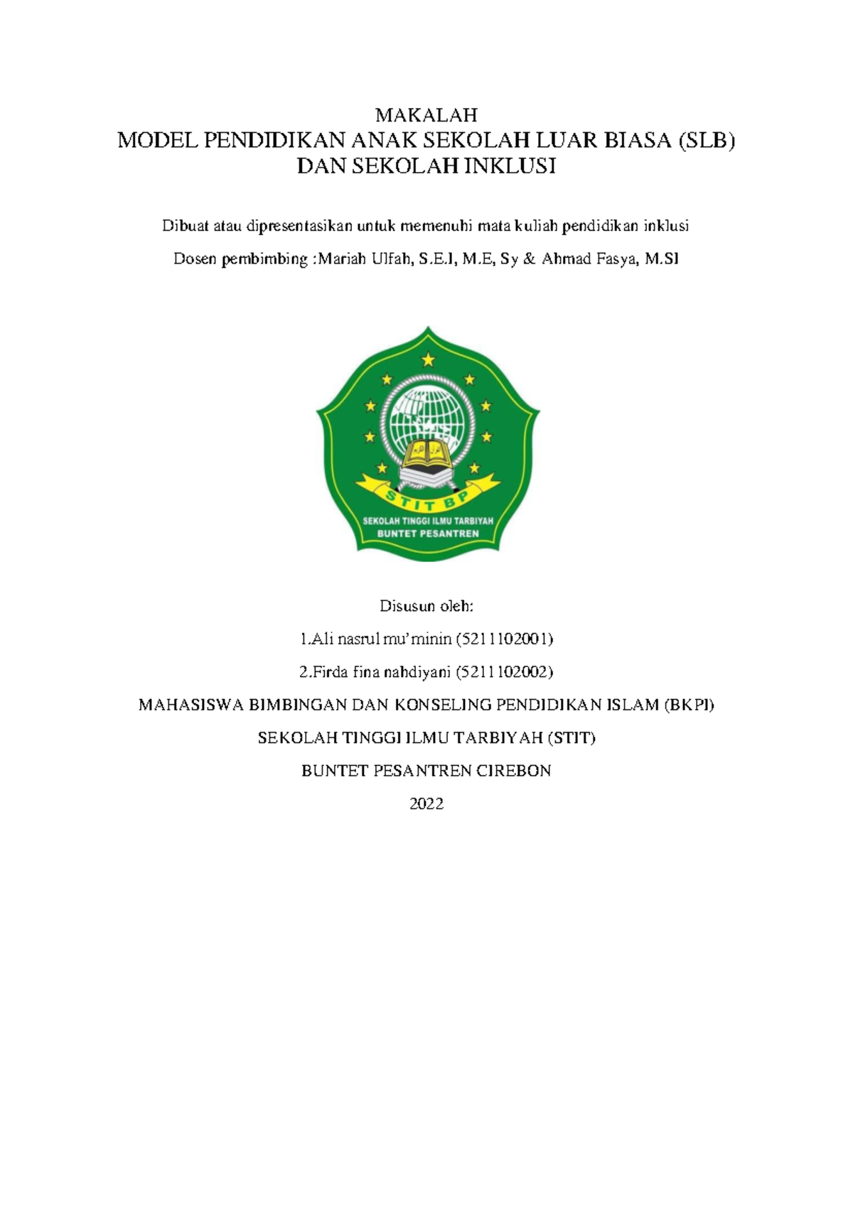 Model Pendidikan Inklusi dalam Sekolah Luar Biasa (SLB) - Studocu