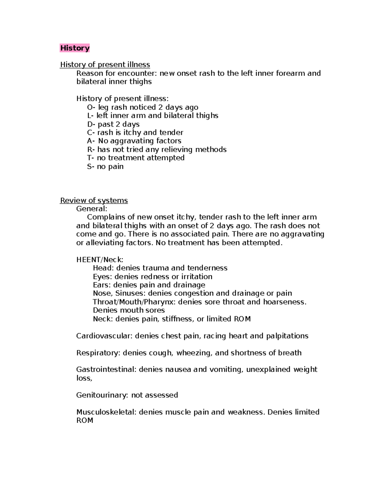HPI & Management Plan for New Rash: Week 2 i Human Template - KH - Studocu