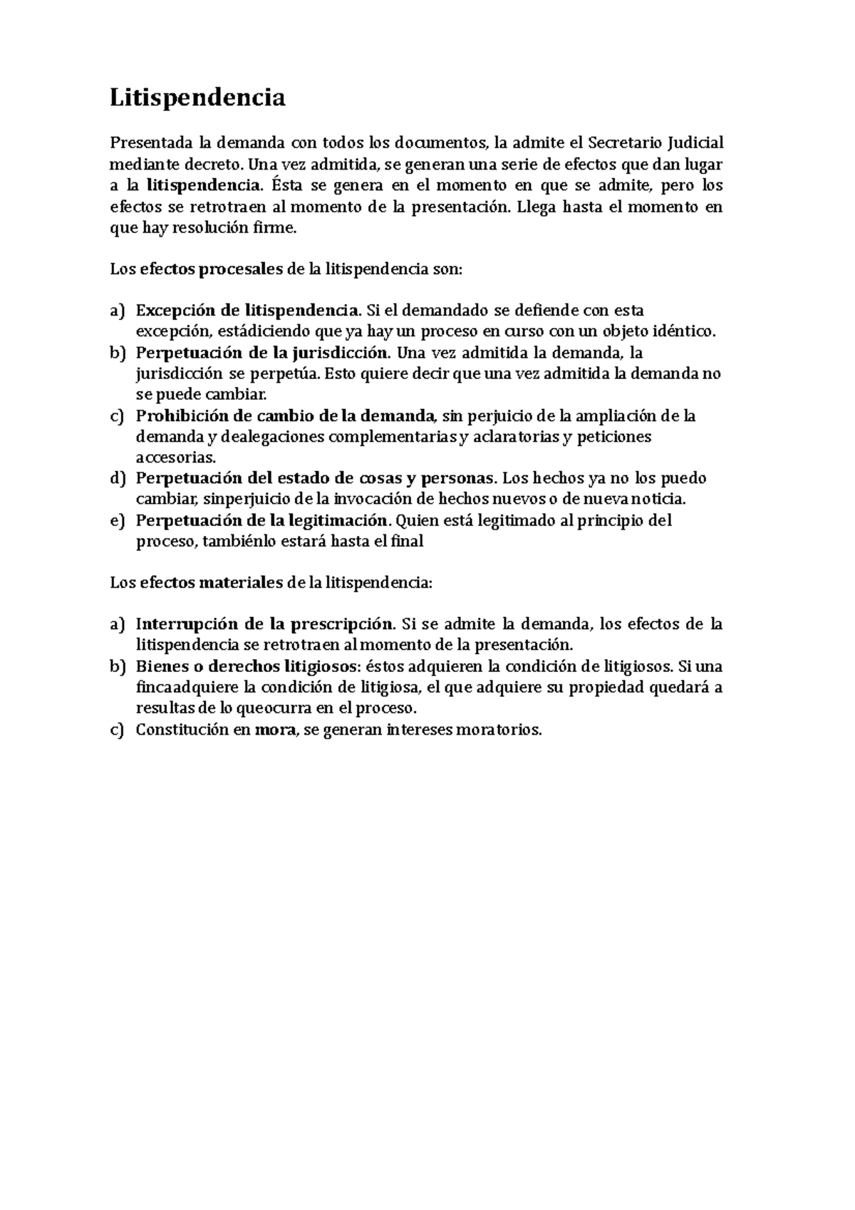 Litispendencia - Procesal civil - Litispendencia Presentada la demanda ...