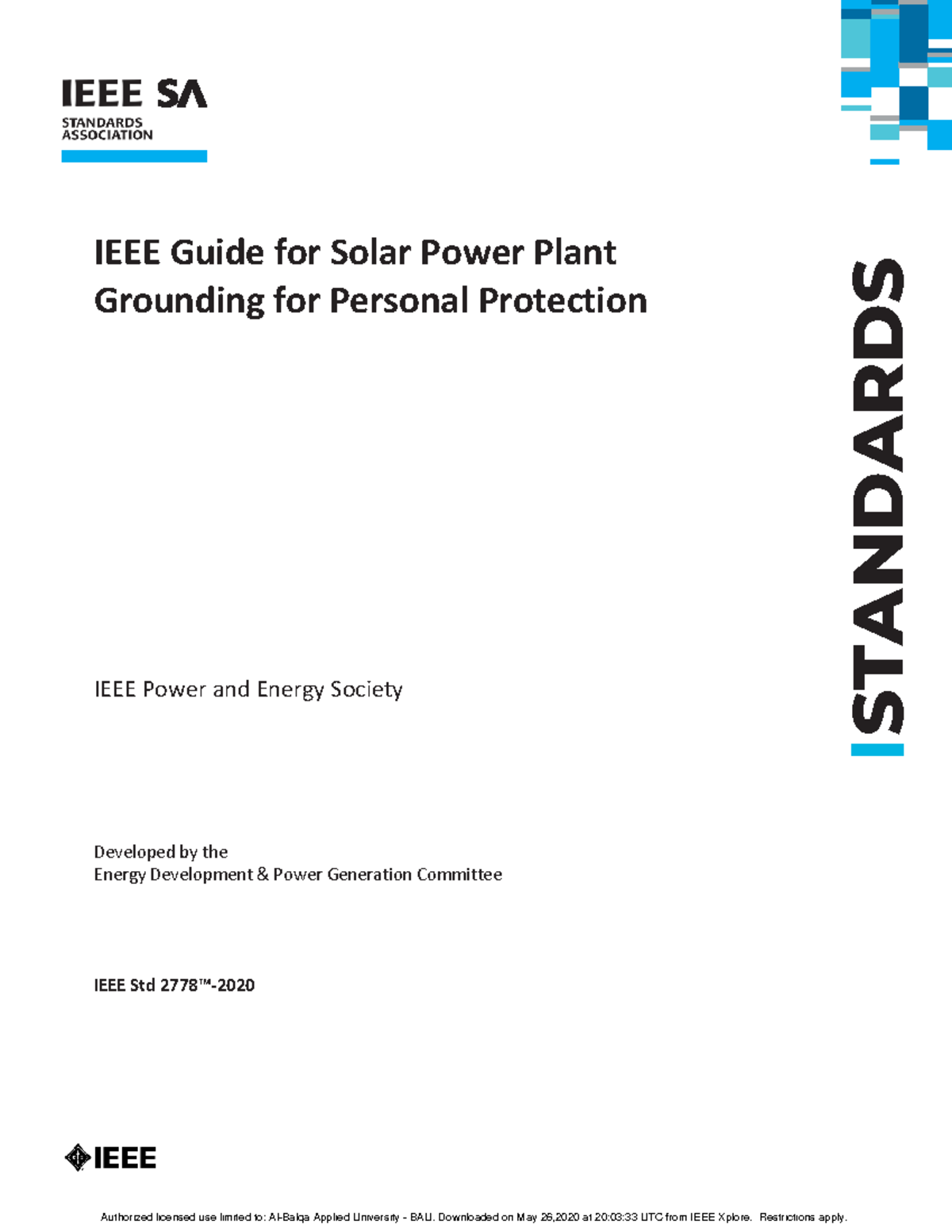 IEEE Std 2778-2020: Guide for Solar Power Plant Grounding & Protection ...