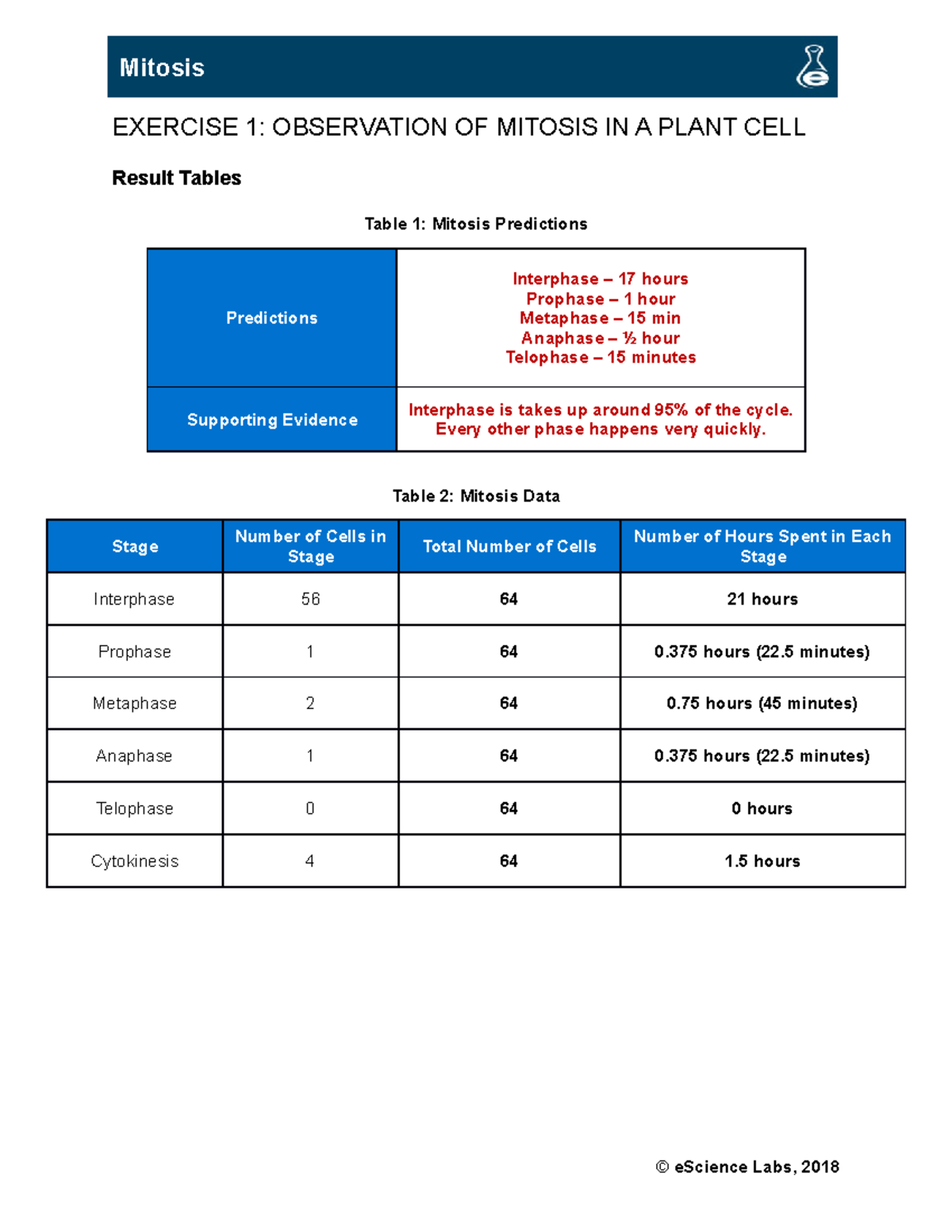 Mitosis Lab: Escience - EXERCISE 1: OBSERVATION OF MITOSIS IN A PLANT ...