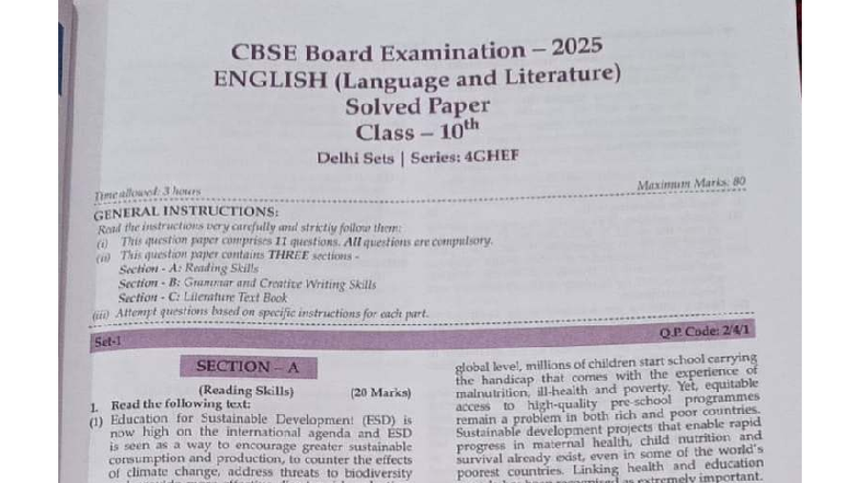 CBSE Class 12 English (Language & Literature) Solved Paper 2025 - Studocu