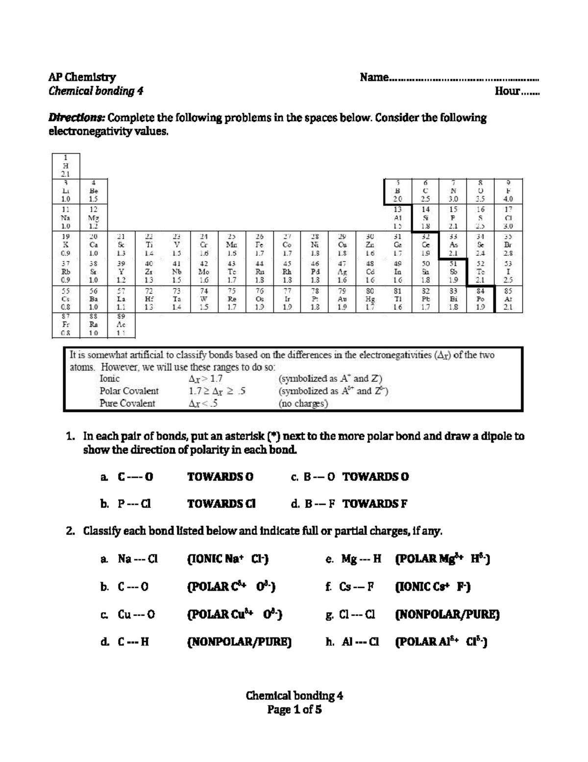 AP Chemistry Unit 2 Chemical Bonding Study Guide with Answer Key - Studocu