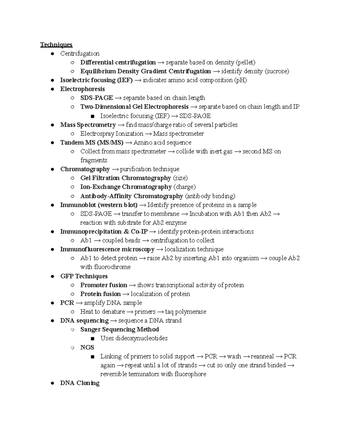 BIOL 200 Final Exam Shorthand: Key Techniques & Concepts - Studocu