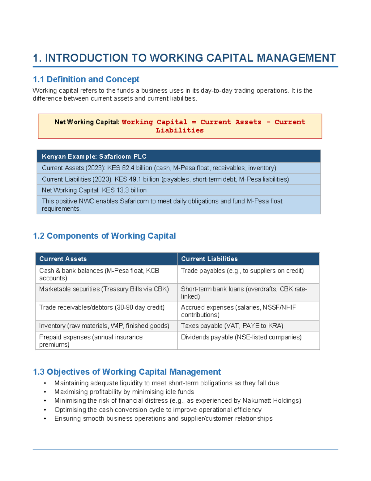 Working Capital Management (FIN 101) Lecture Notes - Studocu