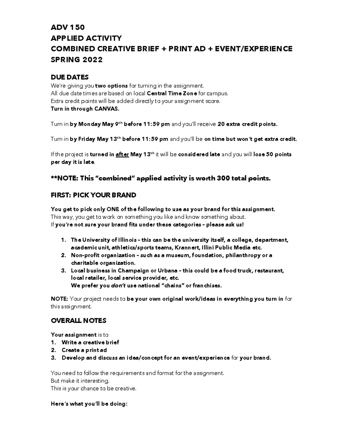 ADV 150 Creative Brief Print AD and Experience Spring 2022 - ADV 150 ...