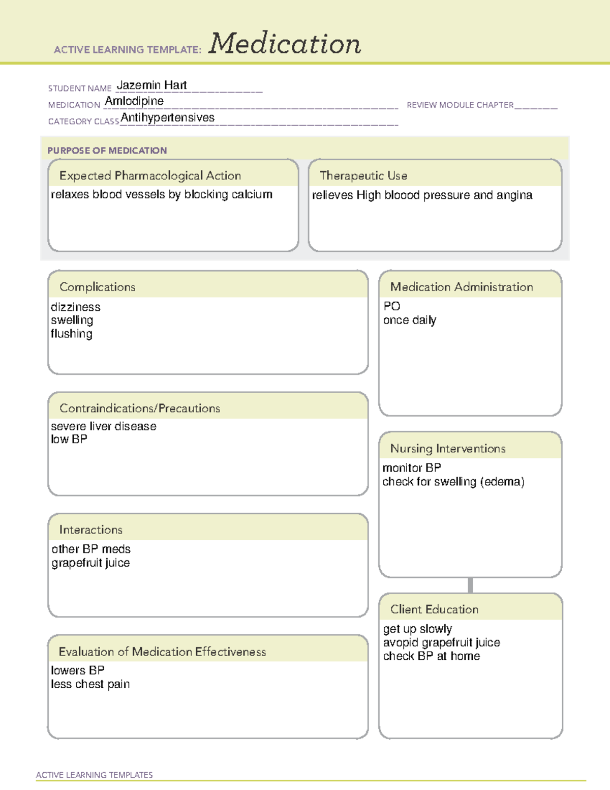 Amlodipine - meds - ACTIVE LEARNING TEMPLATES Medication STUDENT NAME ...