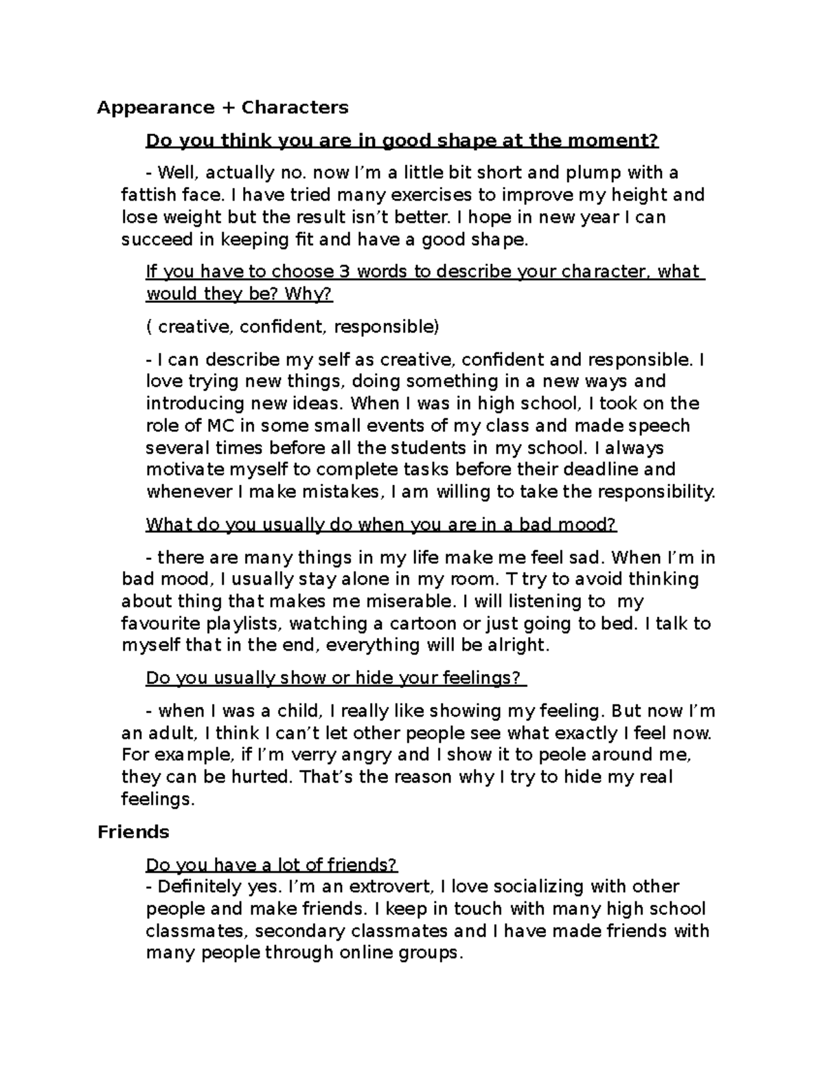 Unit-1 - notes - Appearance + Characters Do you think you are in good ...