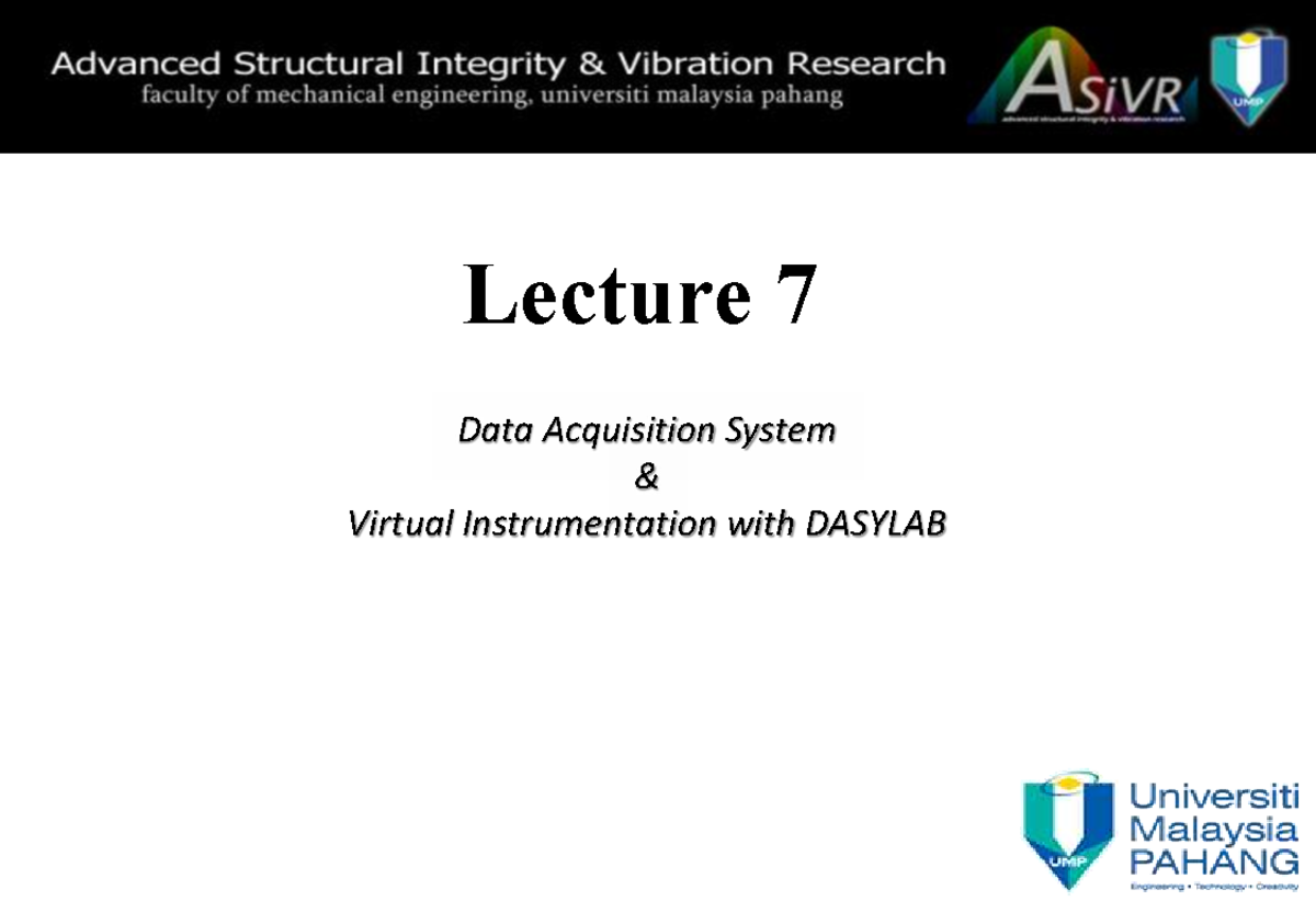 Lecture 7: Data Acquisition Systems & DASYLAB Overview - Studocu