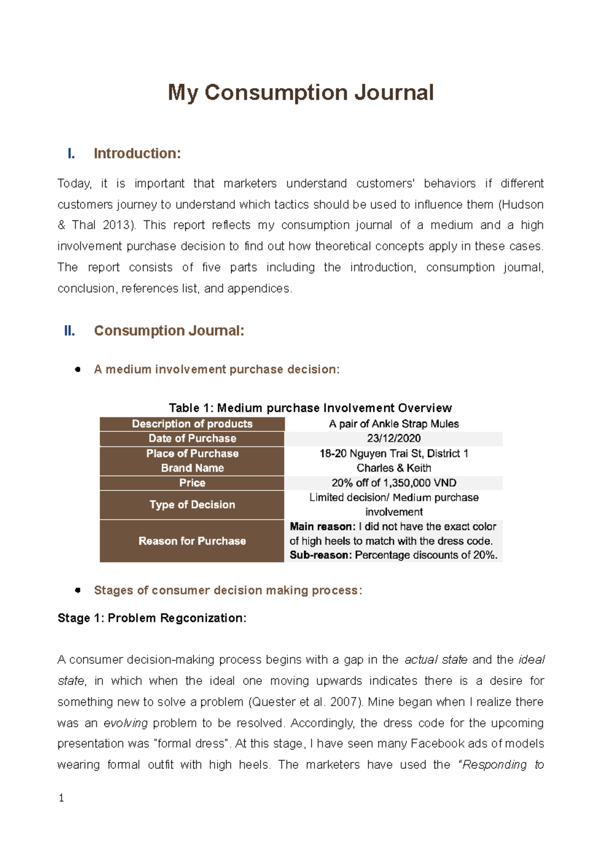 MKTG1421 Assignment 2 - got DI - My Consumption Journal I. Introduction ...