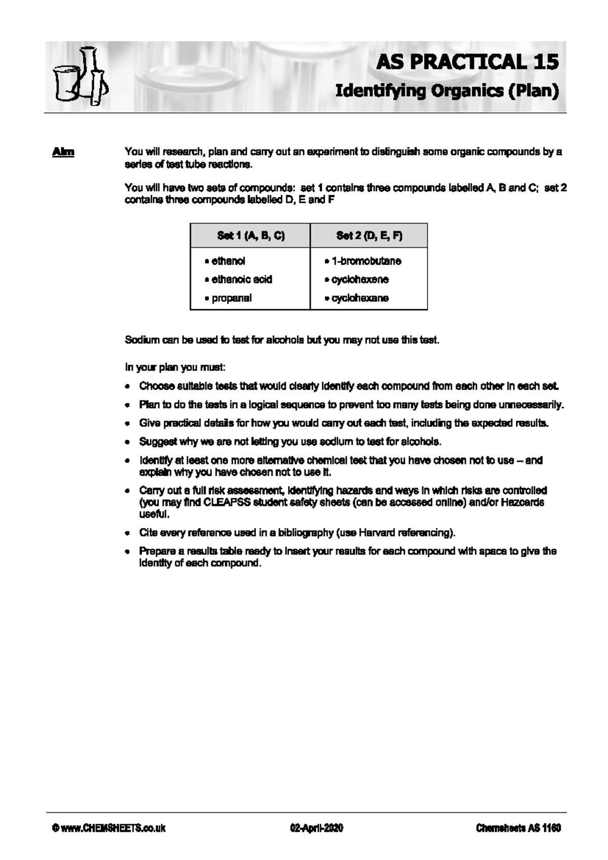 AS PRACTICAL 15: Experiment Plan for Identifying Organic Compounds - Studocu