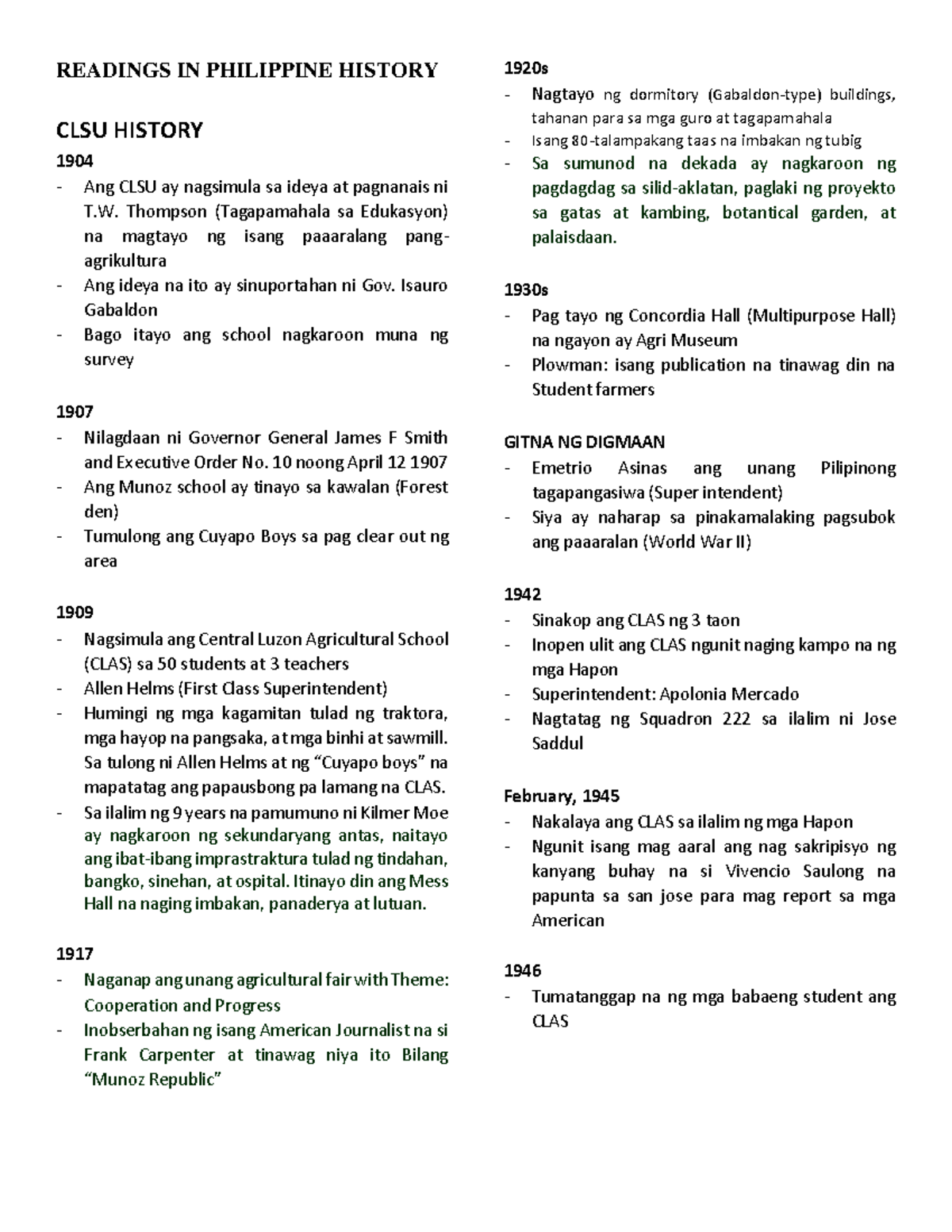 Reviewer in RPH: READINGS IN PHILIPPINE HISTORY CLSU HISTORY 1904 - Studocu