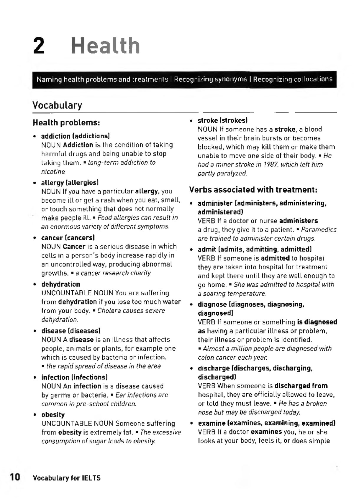 Collins Vocab Unit 2: Health Problems & Treatments for IELTS - Studocu