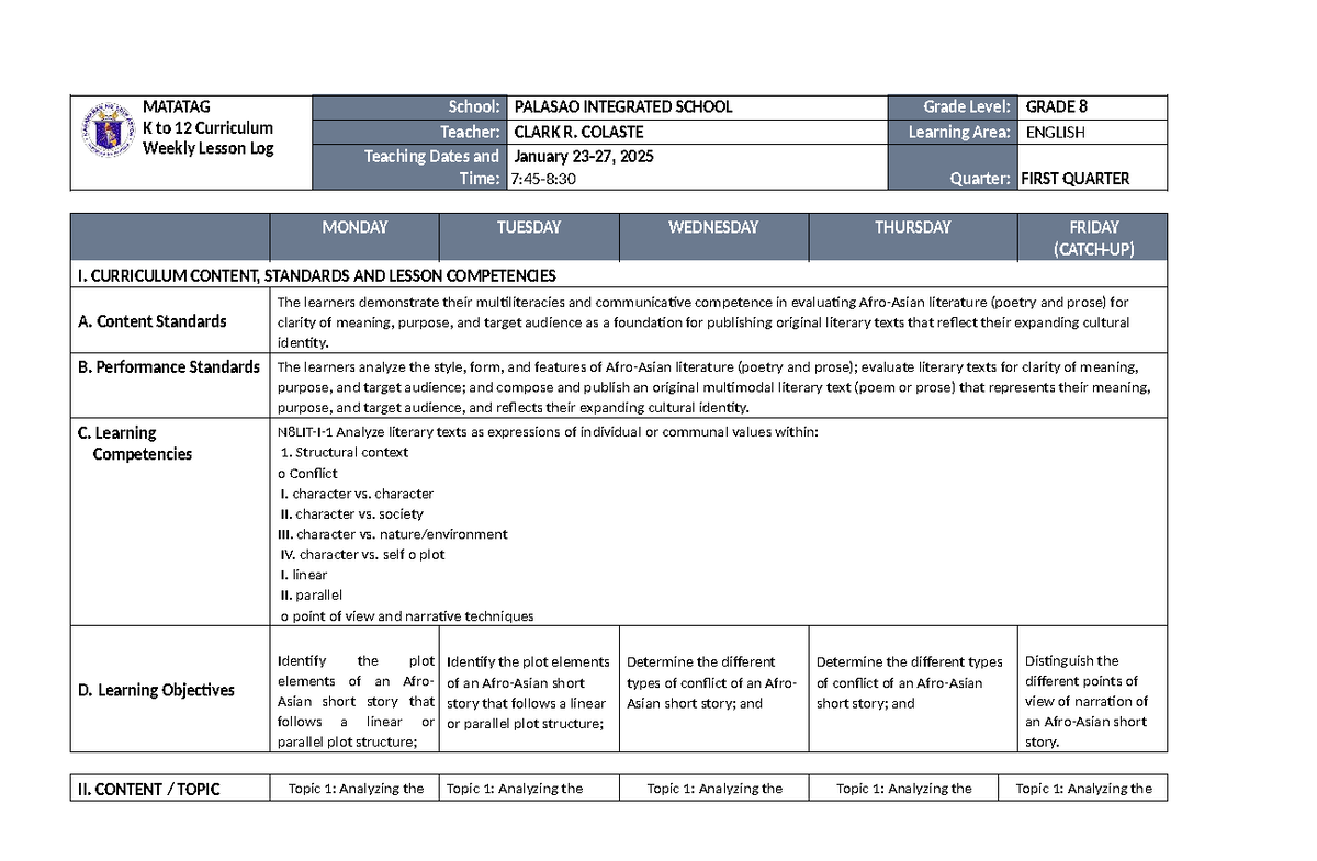 Science 9 Weekly Lesson Log: Understanding Volcanoes and Eruptions ...