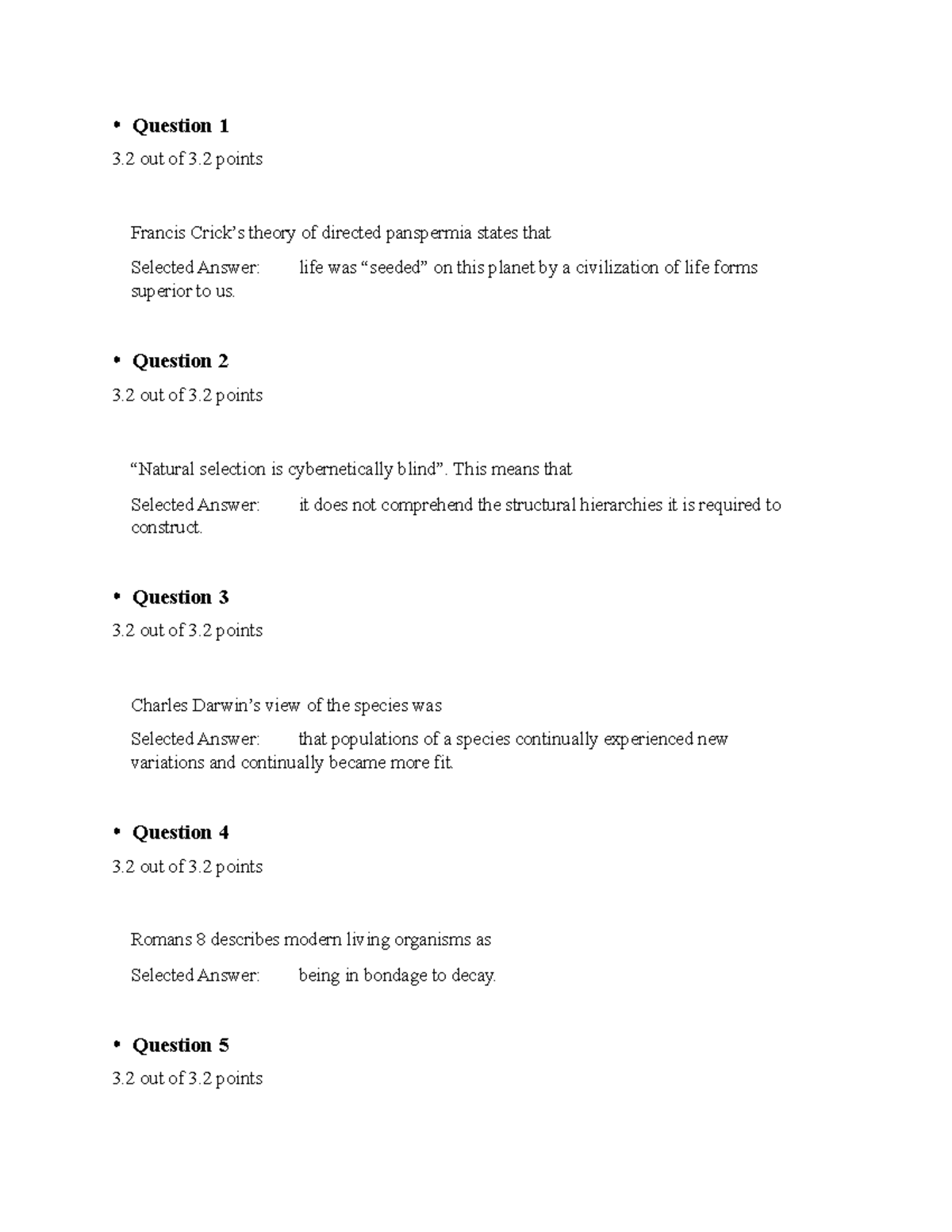 BIOL 101 Quiz 7 2019 - study guide - • Question 1 3 out of 3 points ...