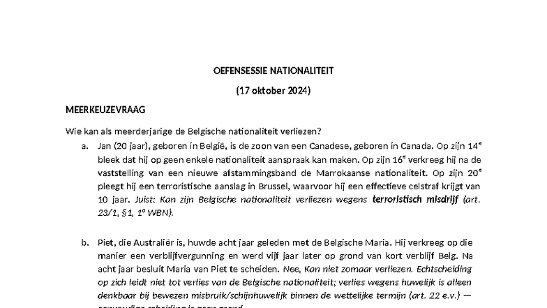 OEFENINGEN NATIONALITEIT (OEFENSESSIE) - 17 oktober 2024 - Studocu