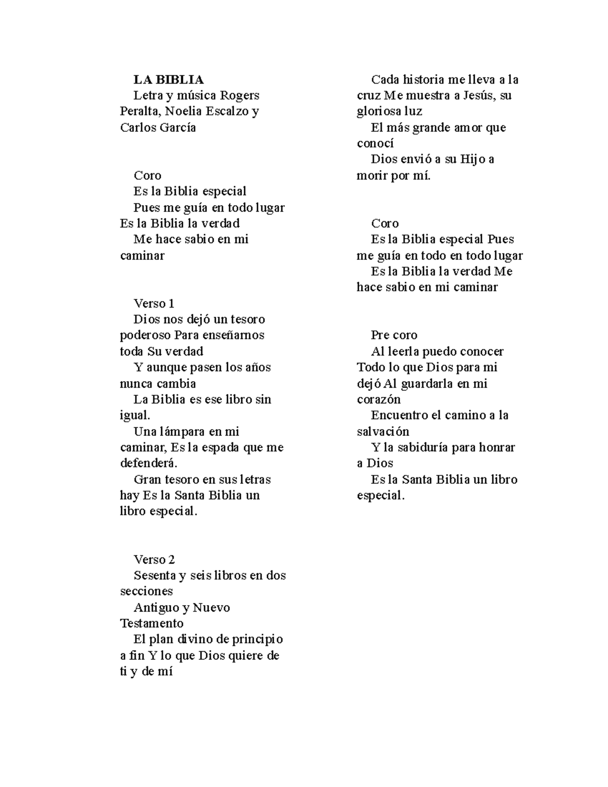 Canción "DIA DE LA BIBLIA" - Letra y Música de Noelia y Carlos - Studocu