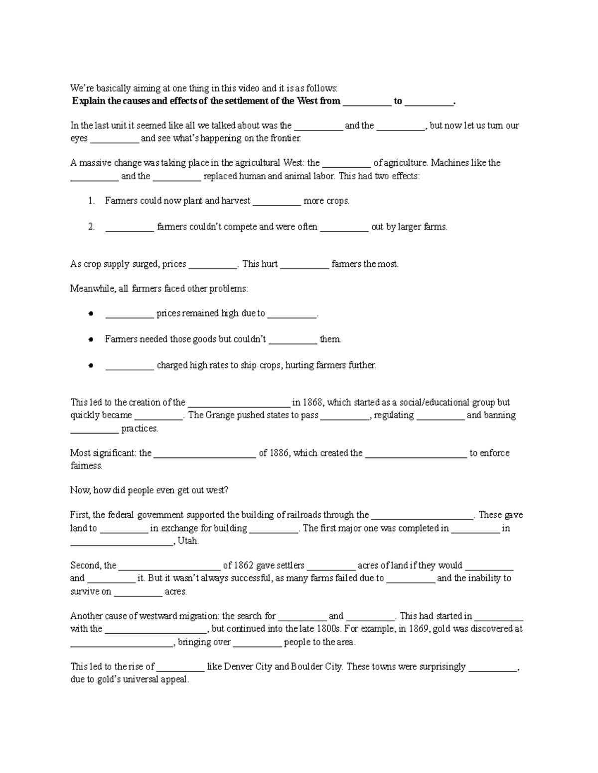 APUSH Unit 6 - Topic 2: Causes and Effects of Westward Migration (1877 ...