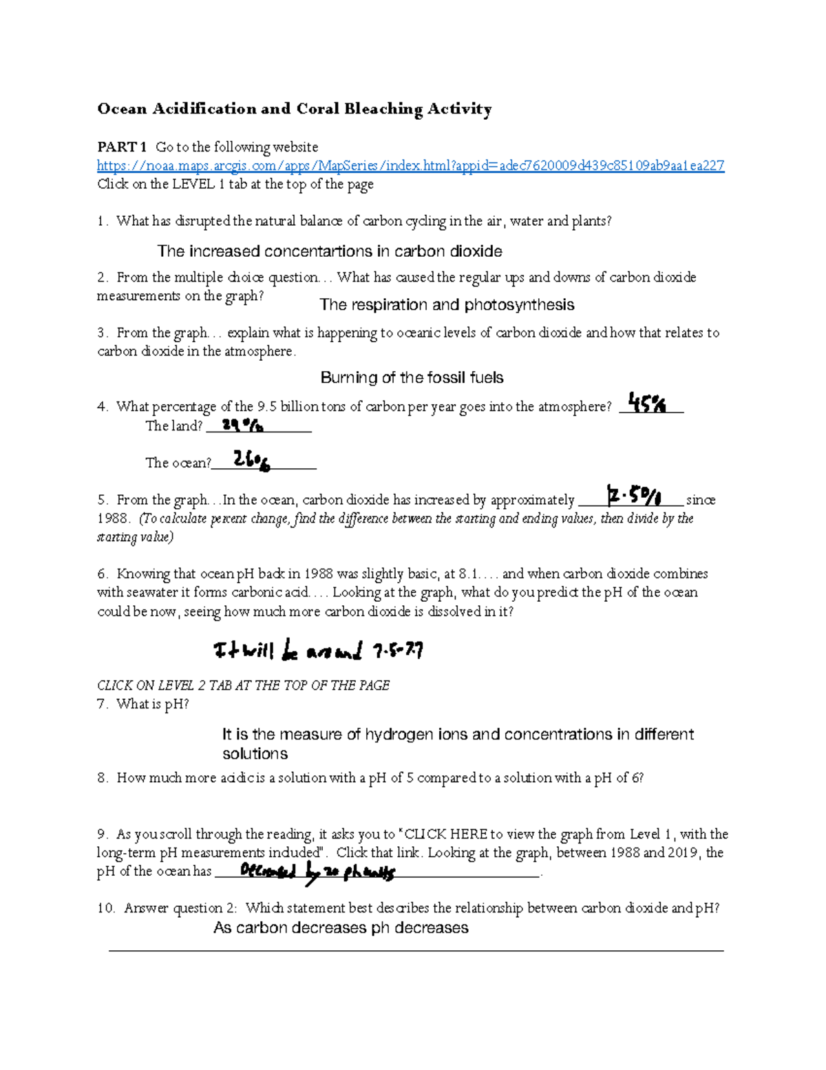 Ocean Acidification & Coral Bleaching Activity (Part 1) - Studocu