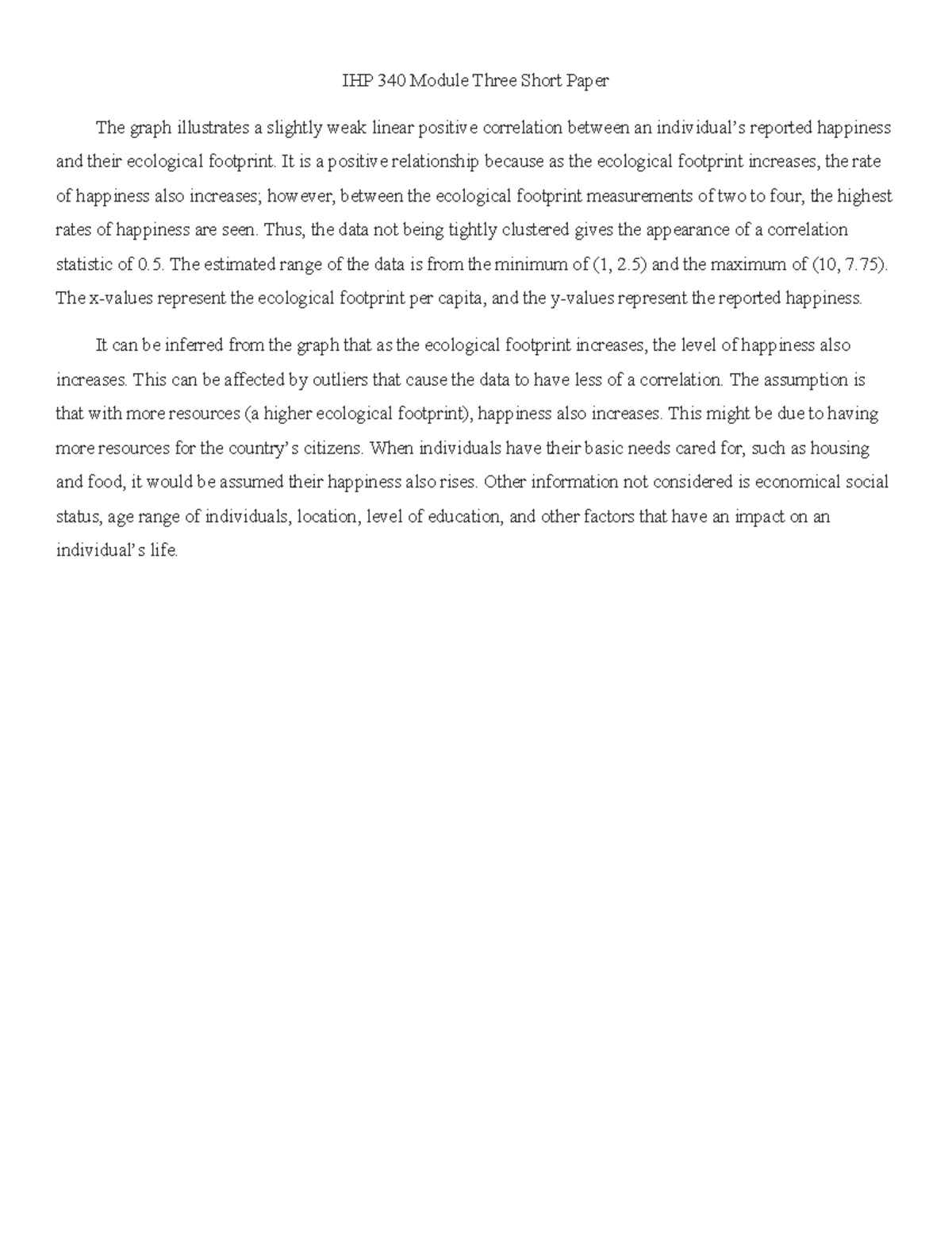 IHP 340 Module 3: Analyzing Happiness vs. Ecological Footprint - Studocu