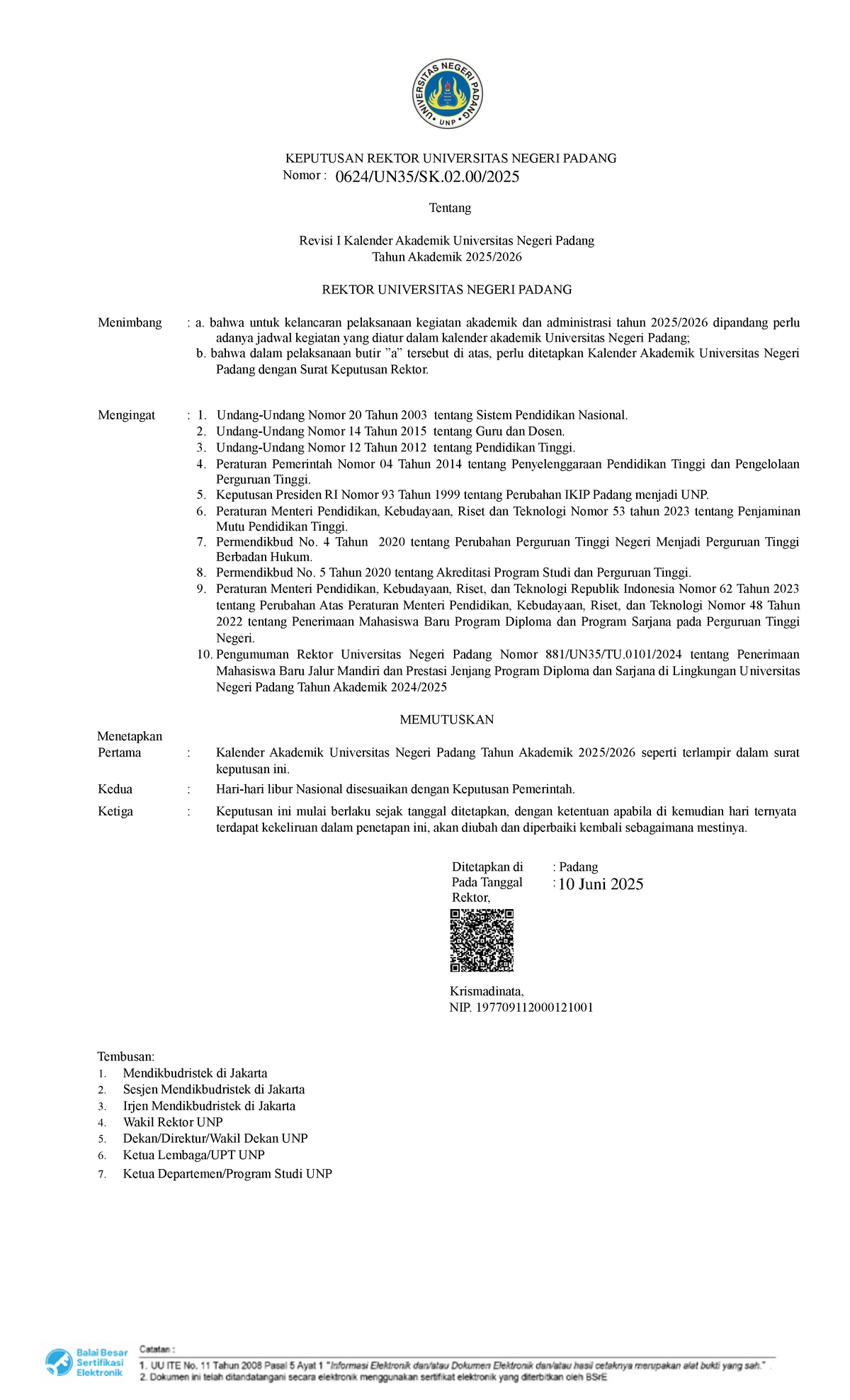 Kalender Akademik Universitas Negeri Padang 2025/2026 Revisi - Studocu