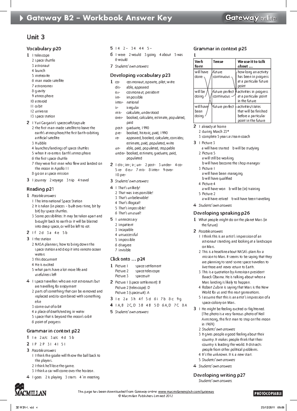 Gateway B2 Workbook Unit 3: Comprehensive Answer Key and Exercises ...