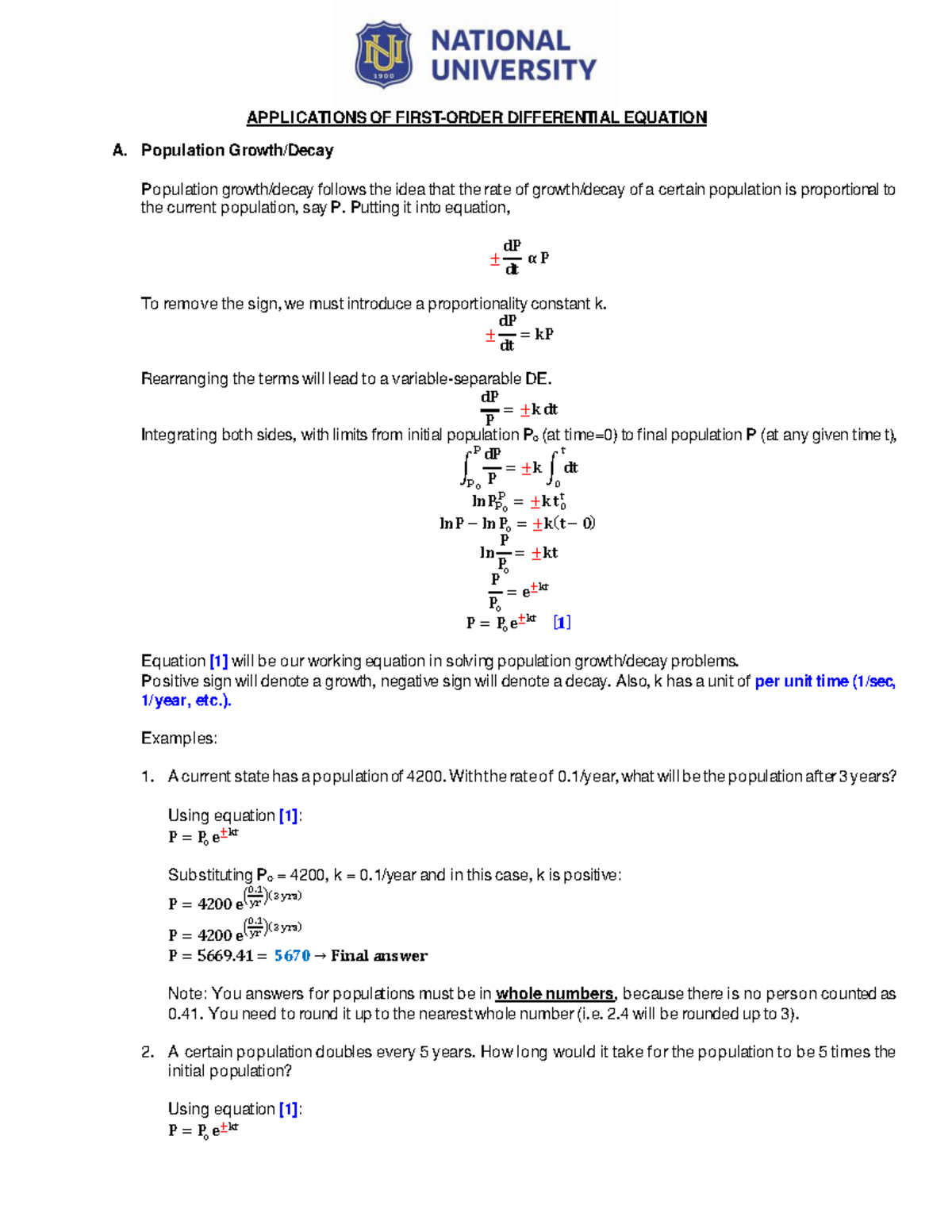 Applications of First-Order Differential Equations - Studocu