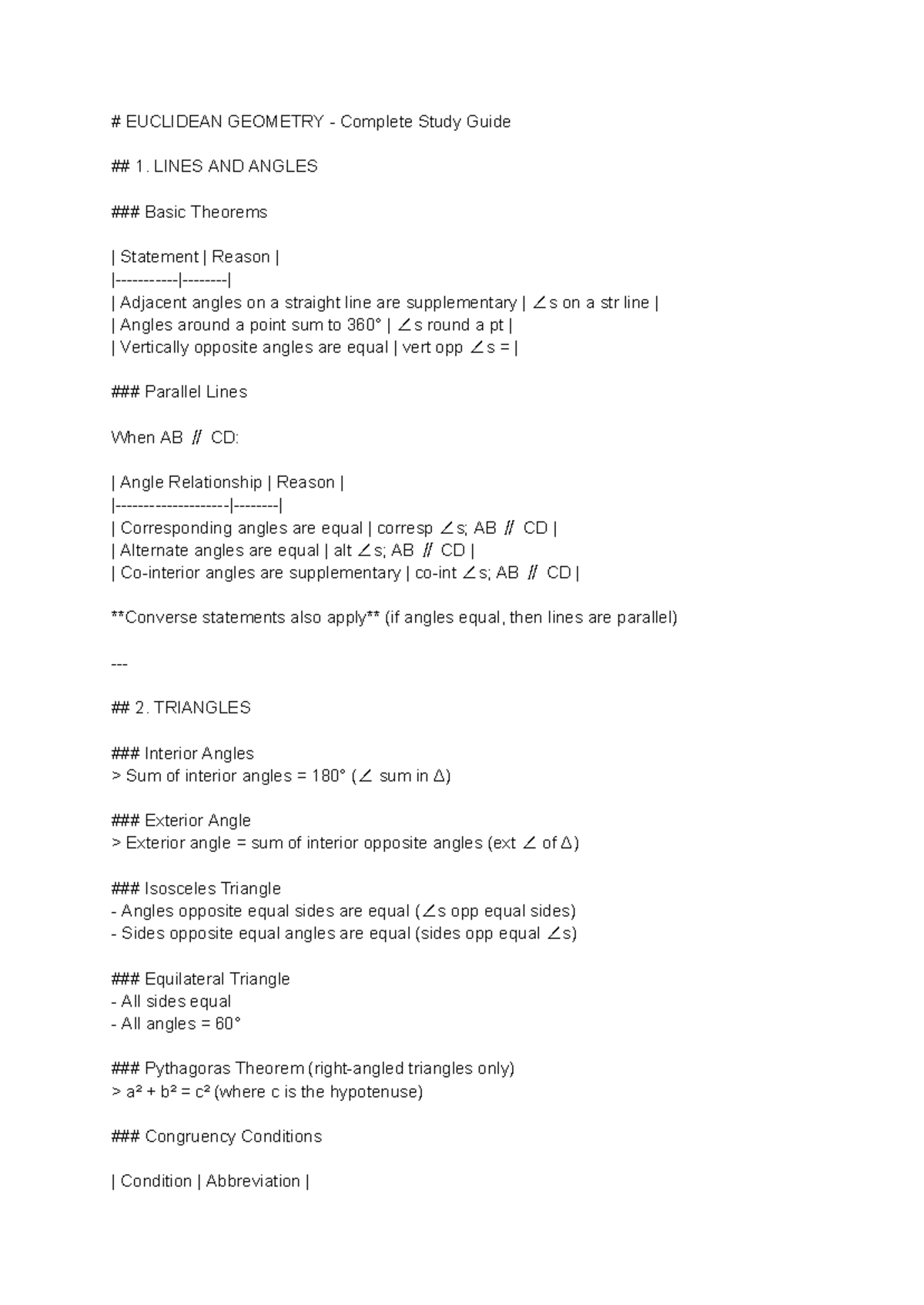 GR12 Euclidean Geometry Complete Study Guide: Lines, Angles, and ...