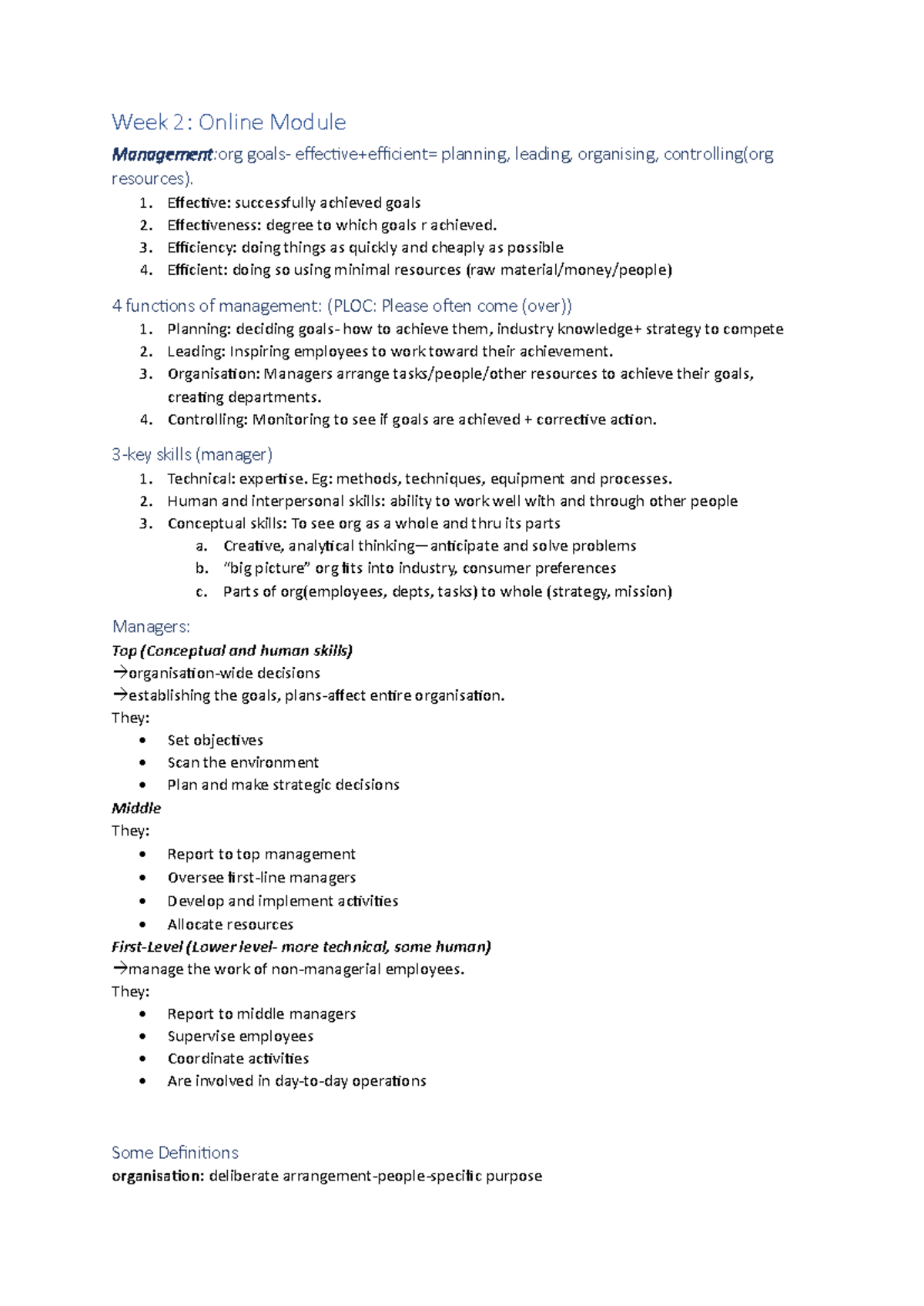 Management-MGTS1301-w10 - Week 2: Online Module Management:org goals ...