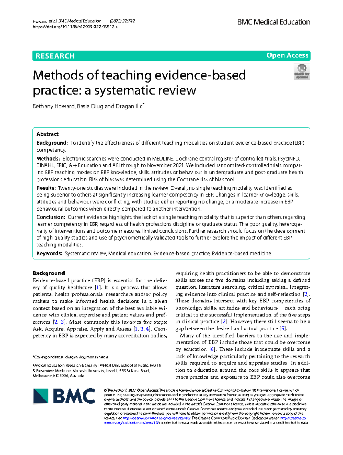 Methods of Teaching Evidence-Based Practice: A Systematic Review (2022 ...
