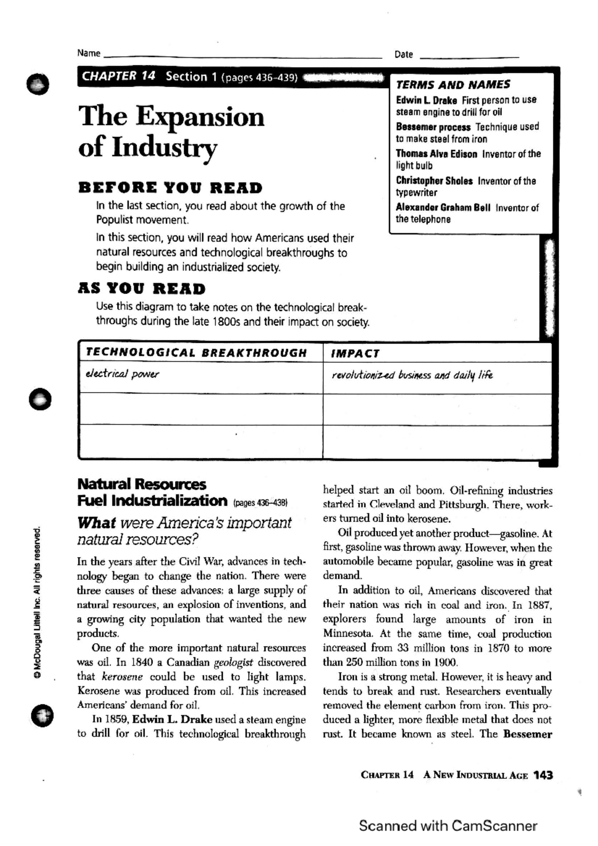 CH 14: A New Industrial Age - Key Terms & Concepts Overview - Studocu