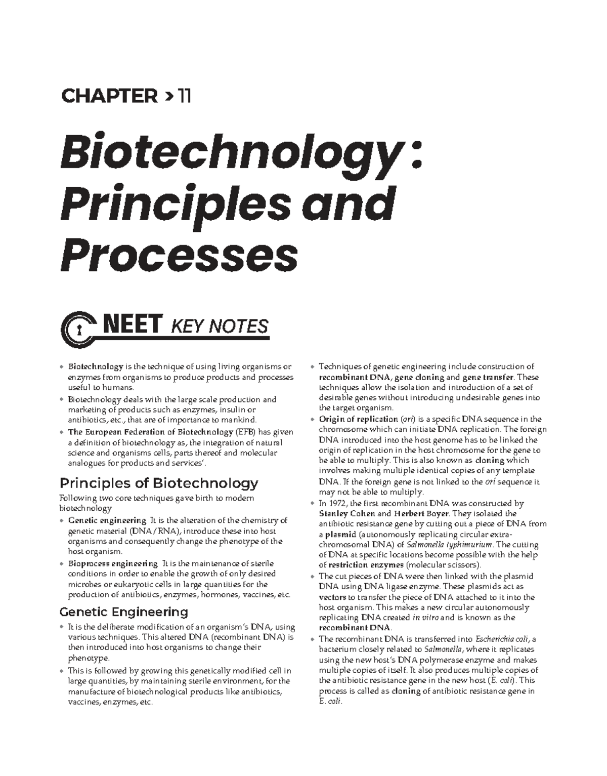 CHAPTER 11: Biotechnology Principles and Processes - NEET Key Notes ...