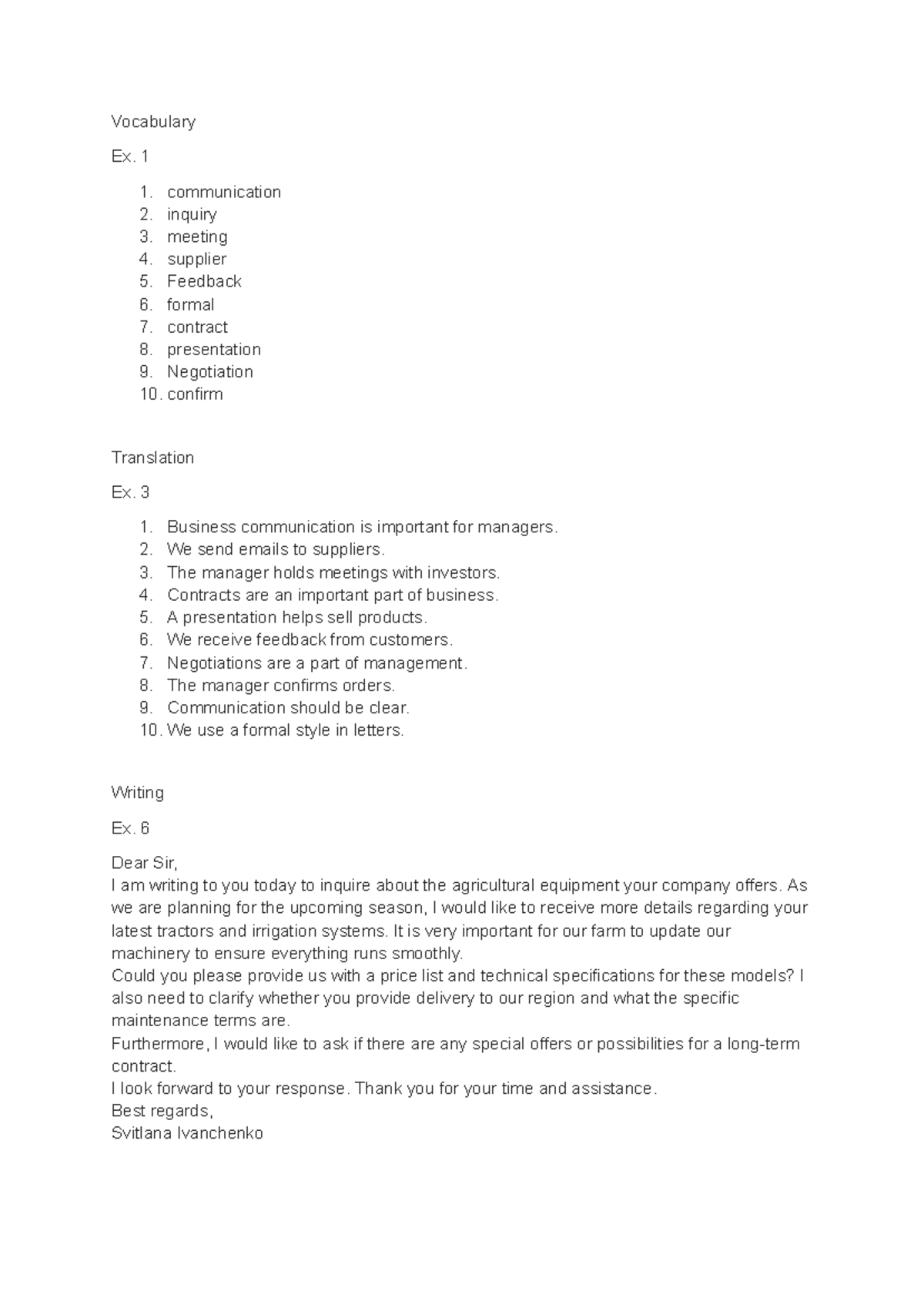 Business Communication in Management: Vocabulary & Writing Exercises ...