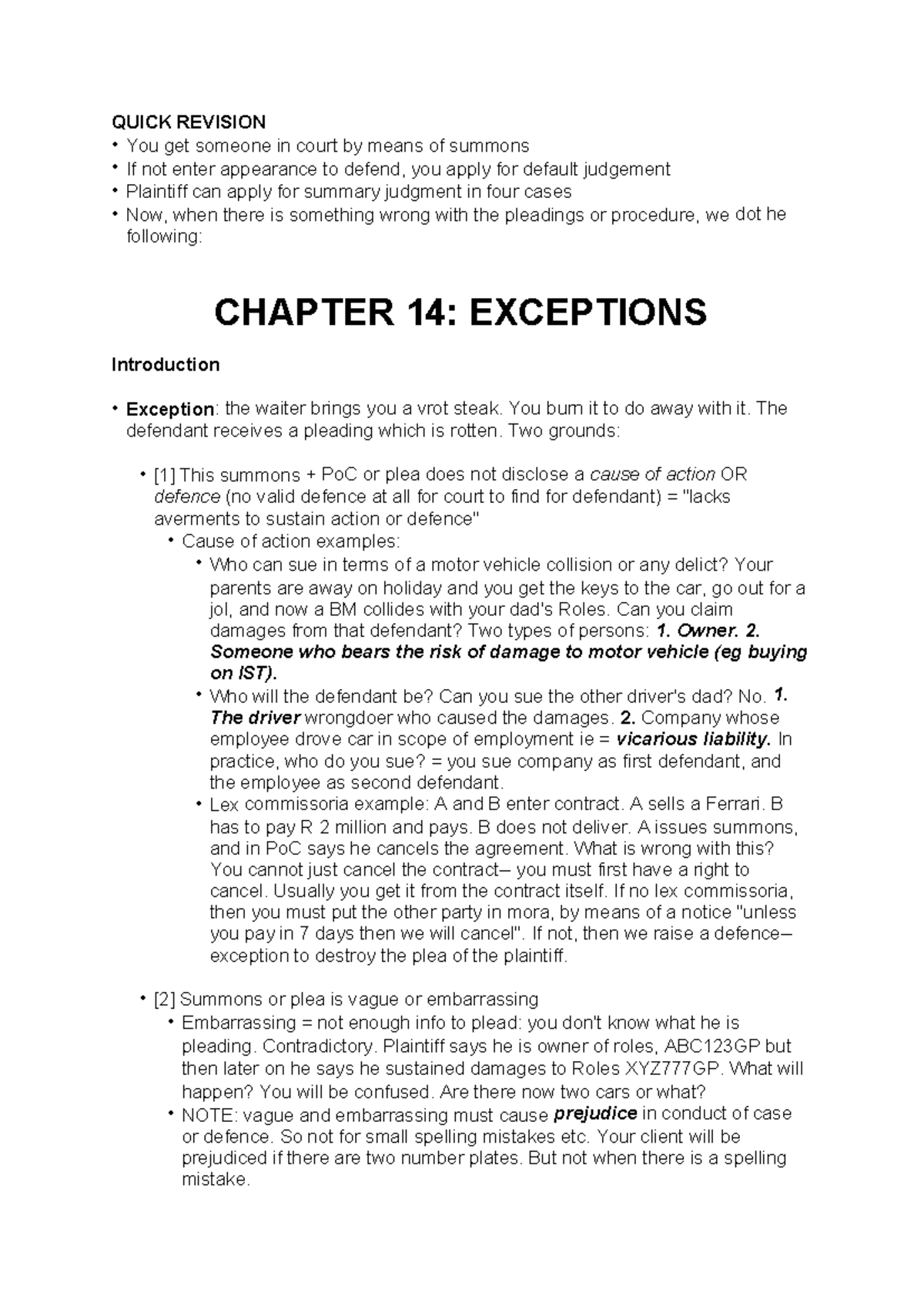 CHAPTER 14 & 15: EXCEPTIONS & SECURITY FOR COSTS - SIP Class Notes ...