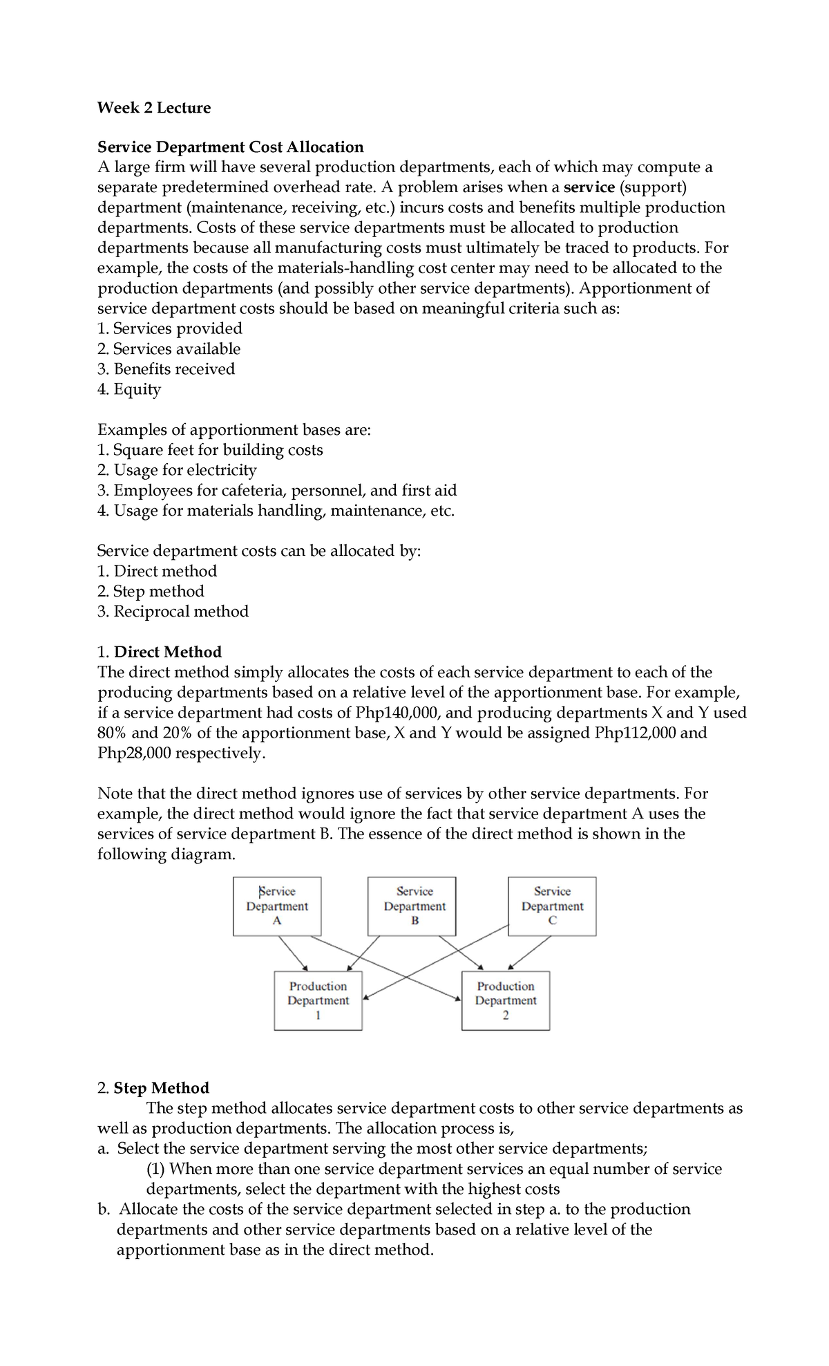 Week 2 Lecture - Service Cost Allocation Methods Explained - Studocu